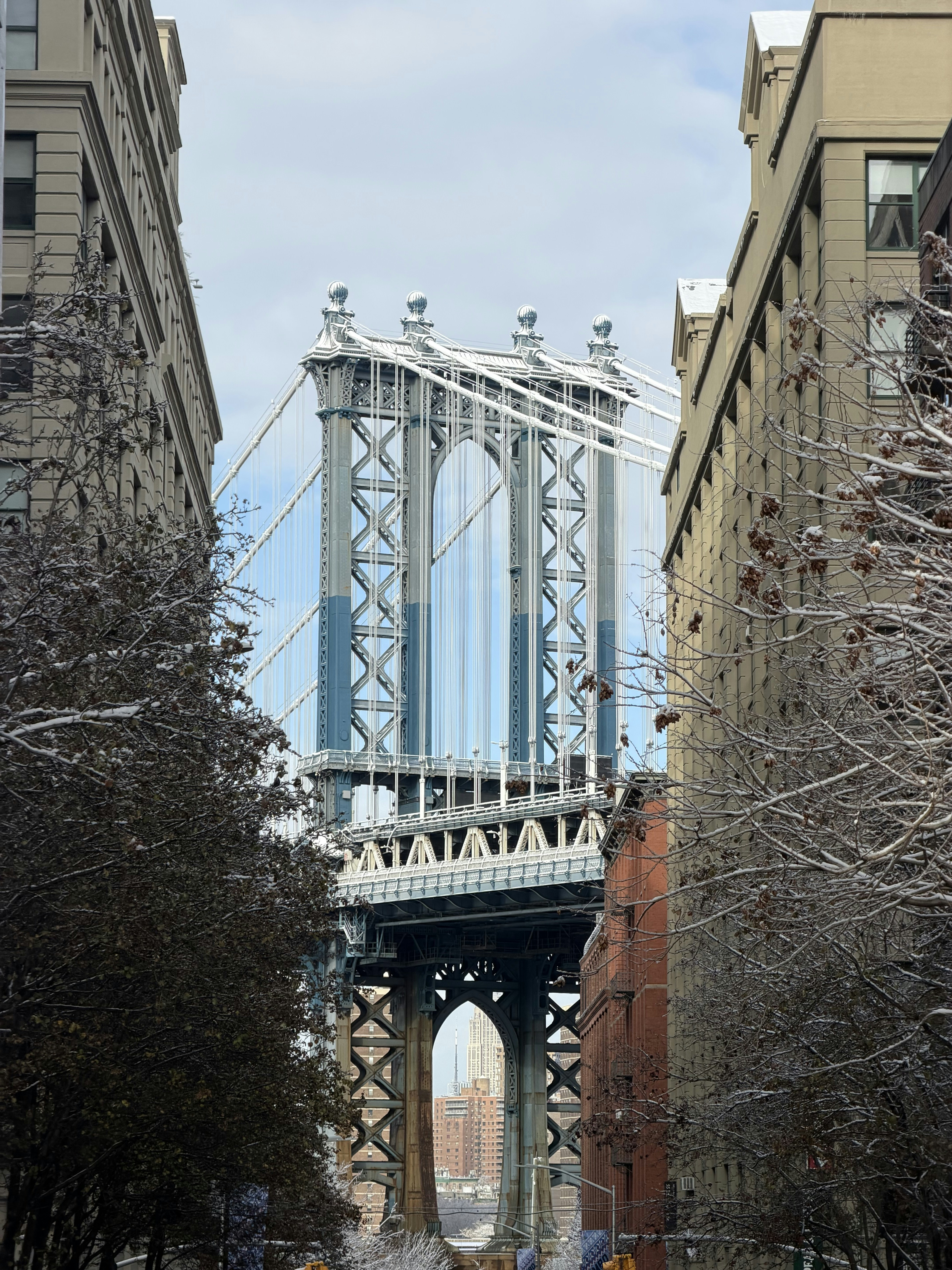 Blue Steel Skybridge Framed by Winter Streets