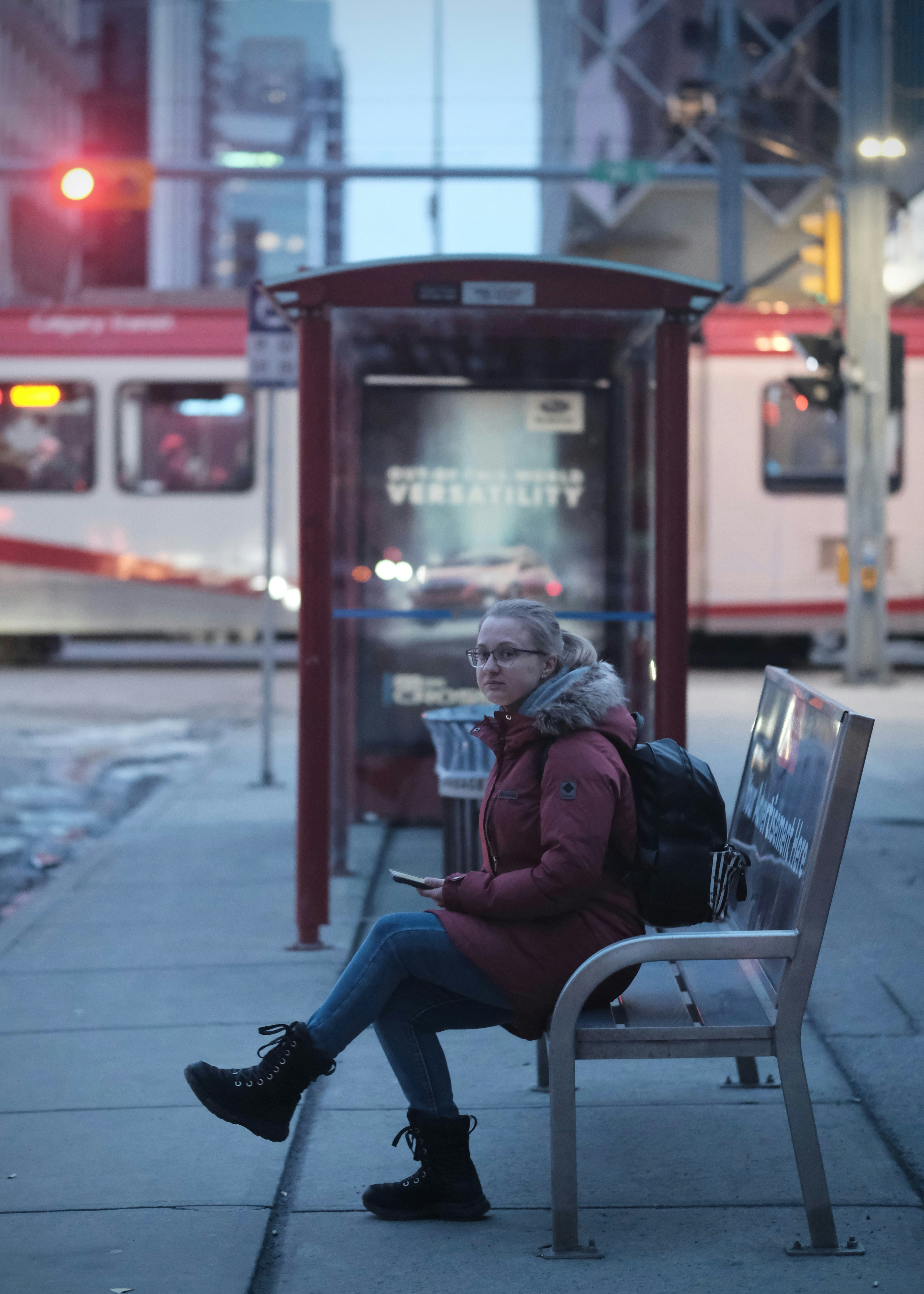 Waiting On the Cold City: A Quiet Moment at the Bus Stop