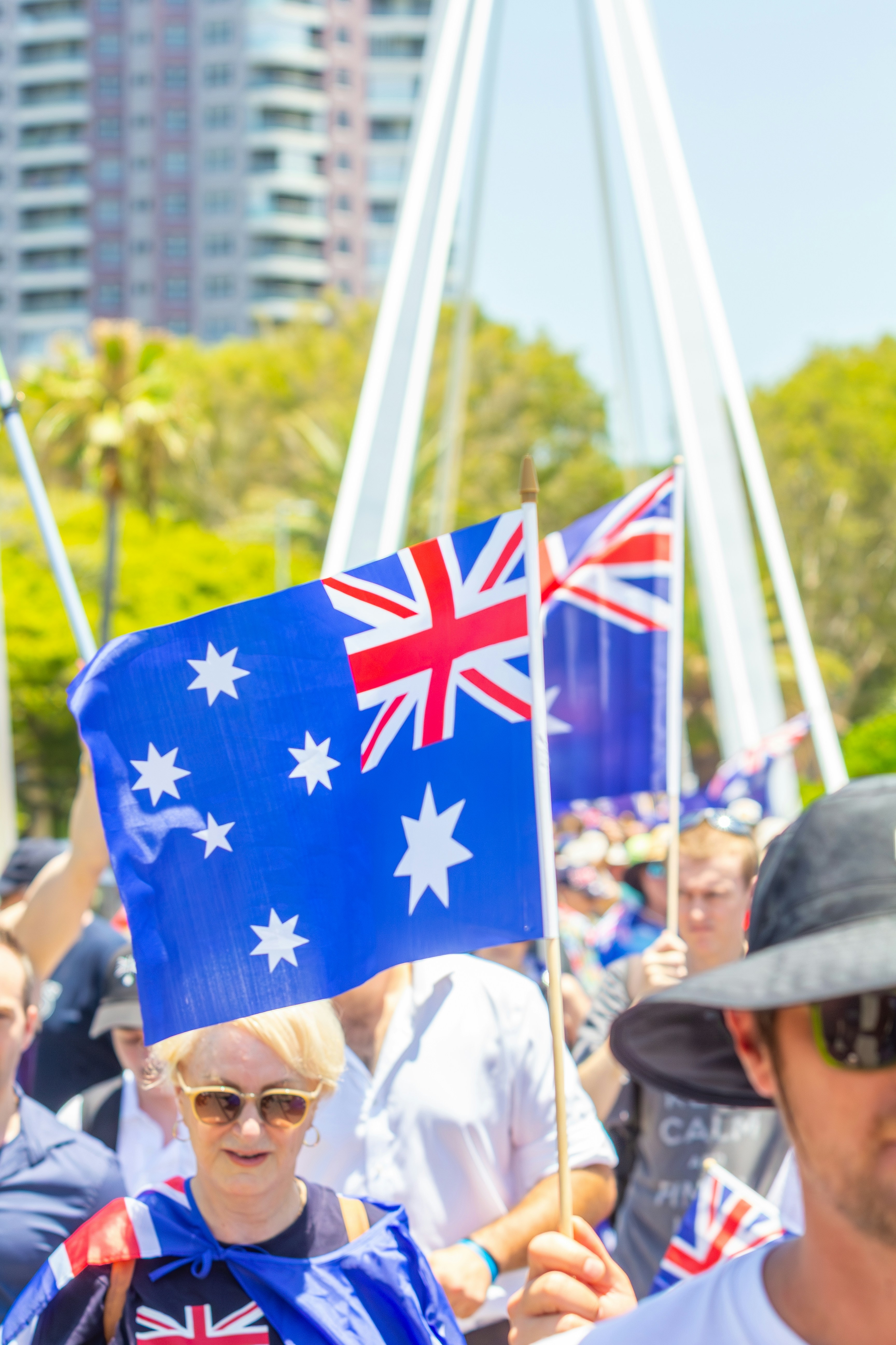 Flags at a Sunny City Parade