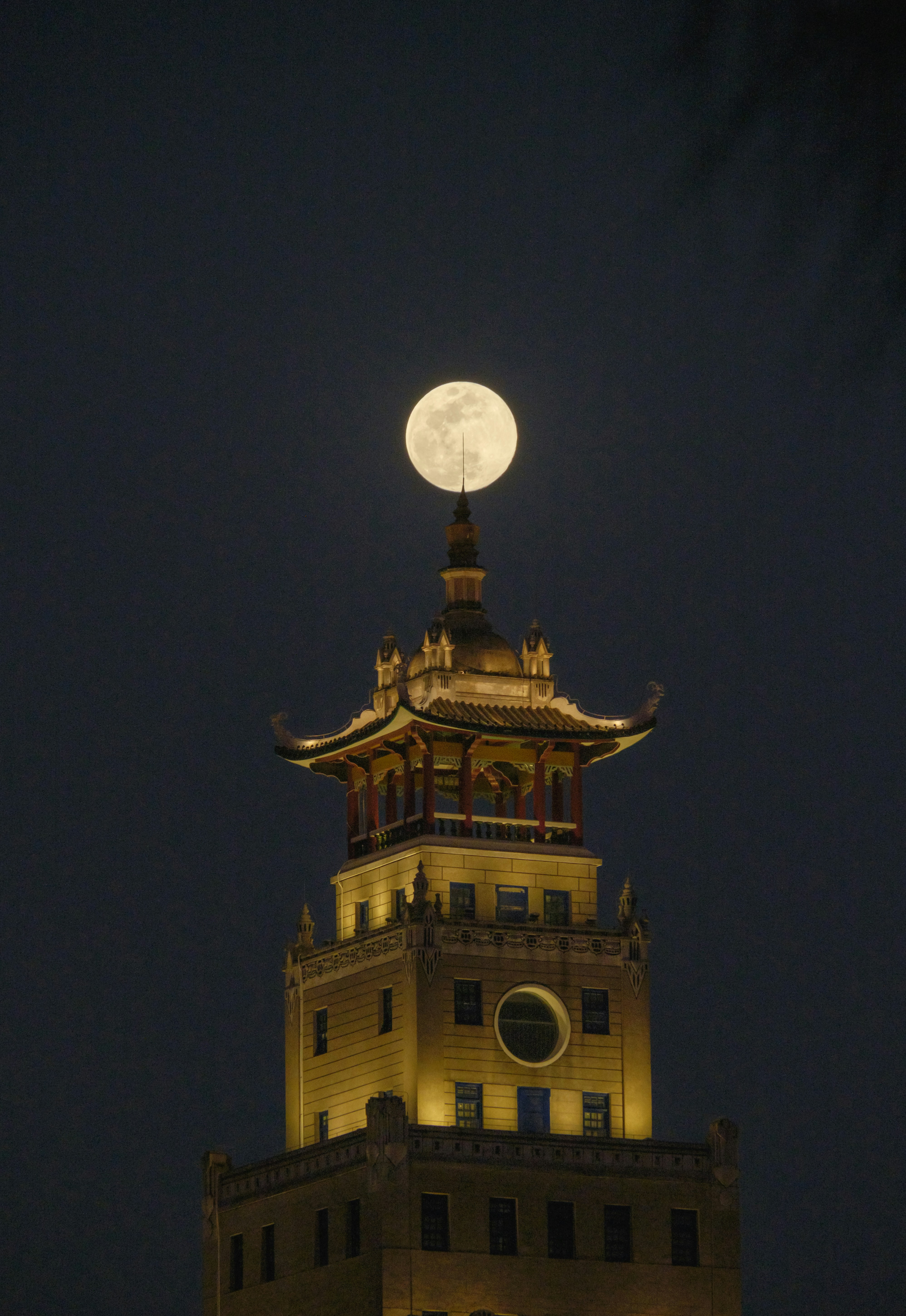 Moonlit Pagoda Belfry Under a Full Evening Moon