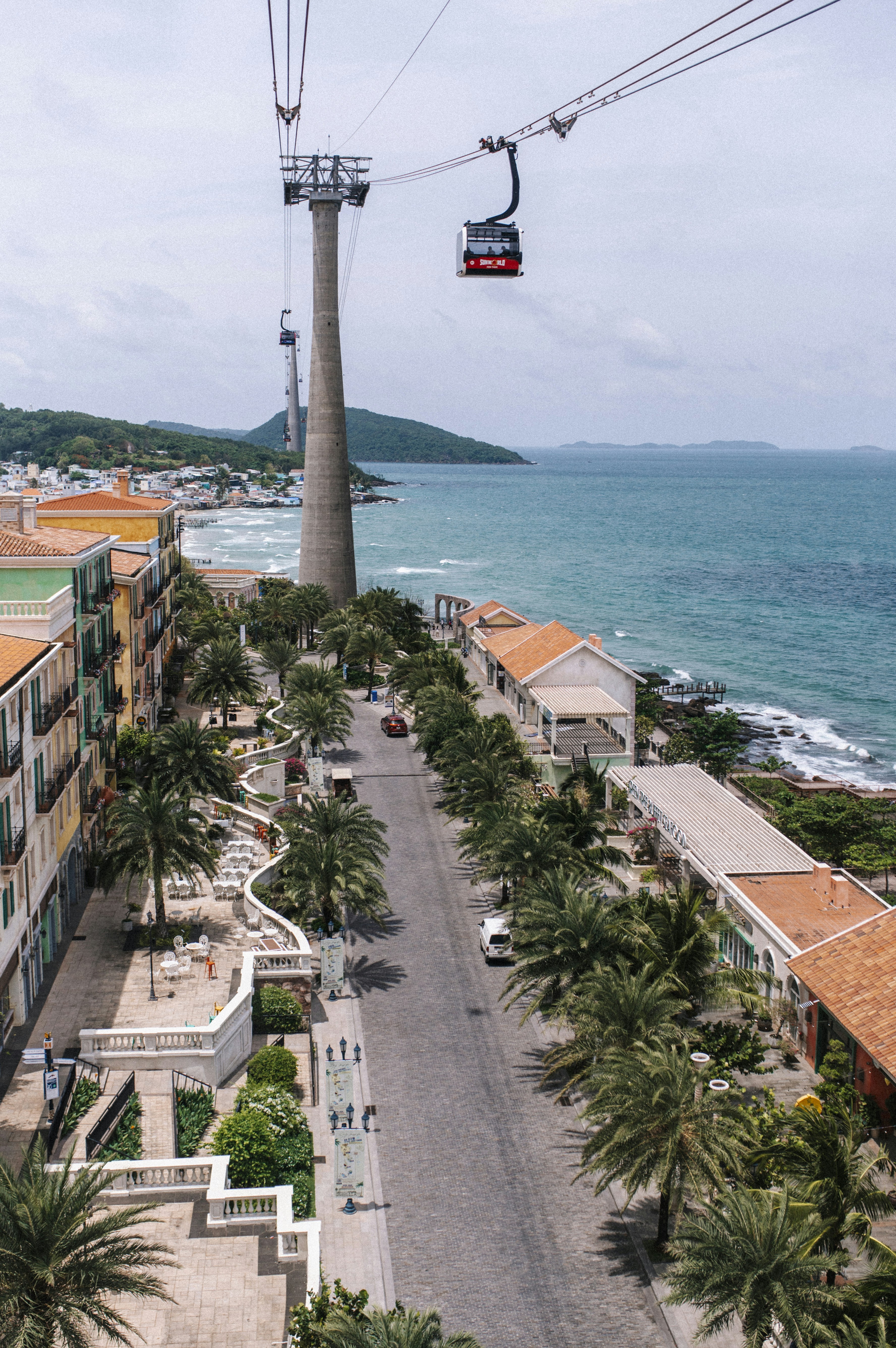 Cable Car Cut Above the Coastal Street