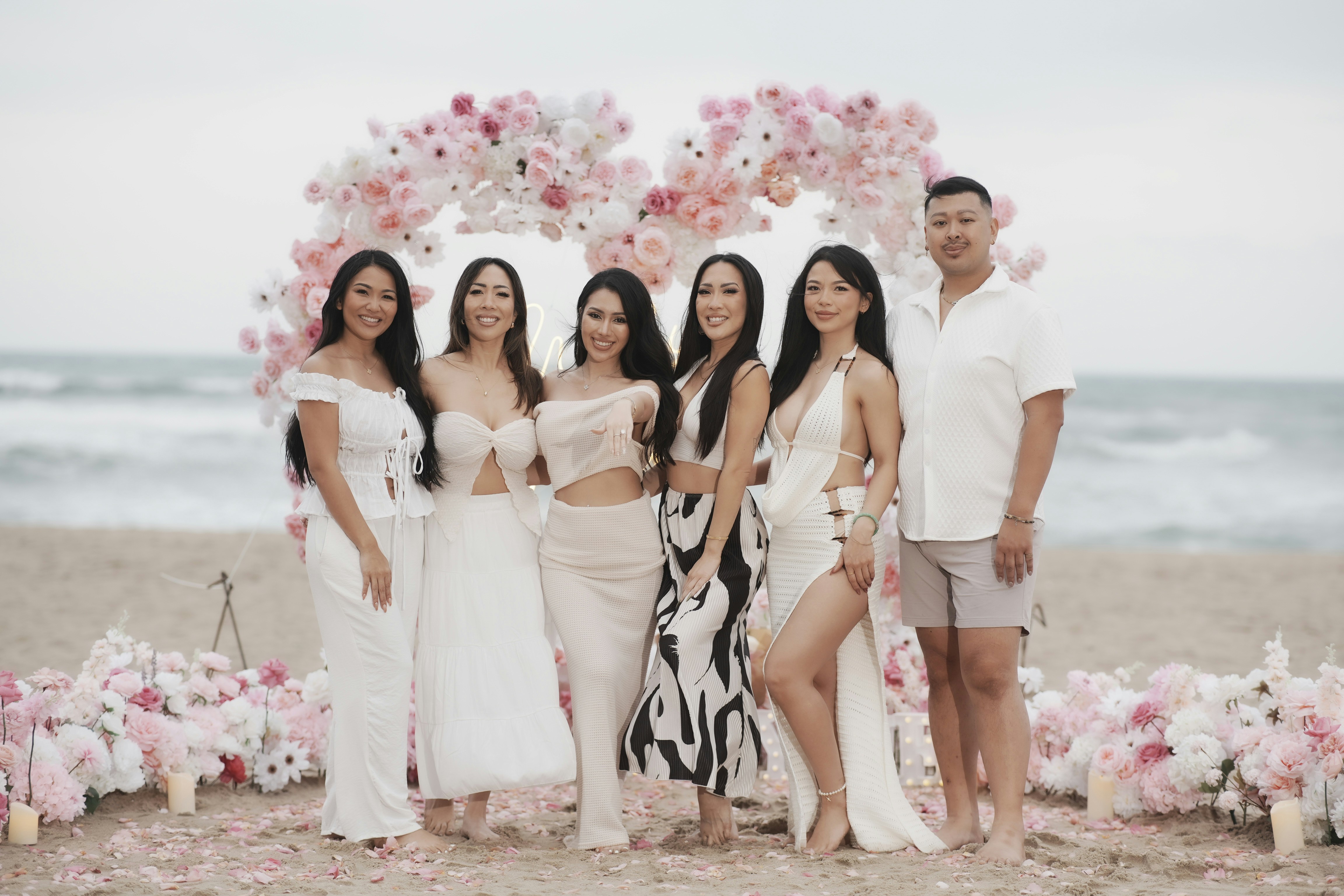 Blush-petal Ceremony: Coastal Group Portrait