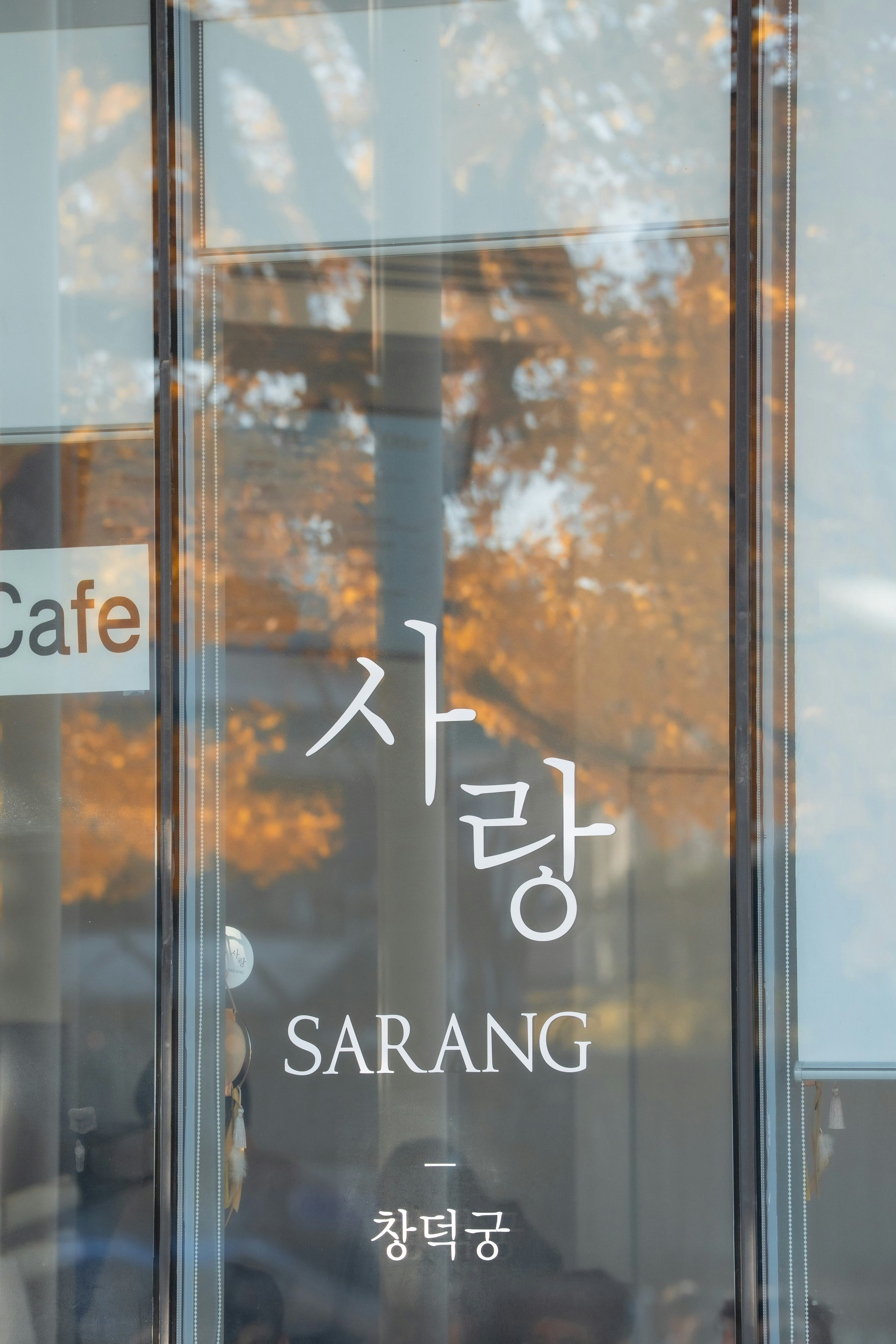Sarang Signage Reflected in Glass Door