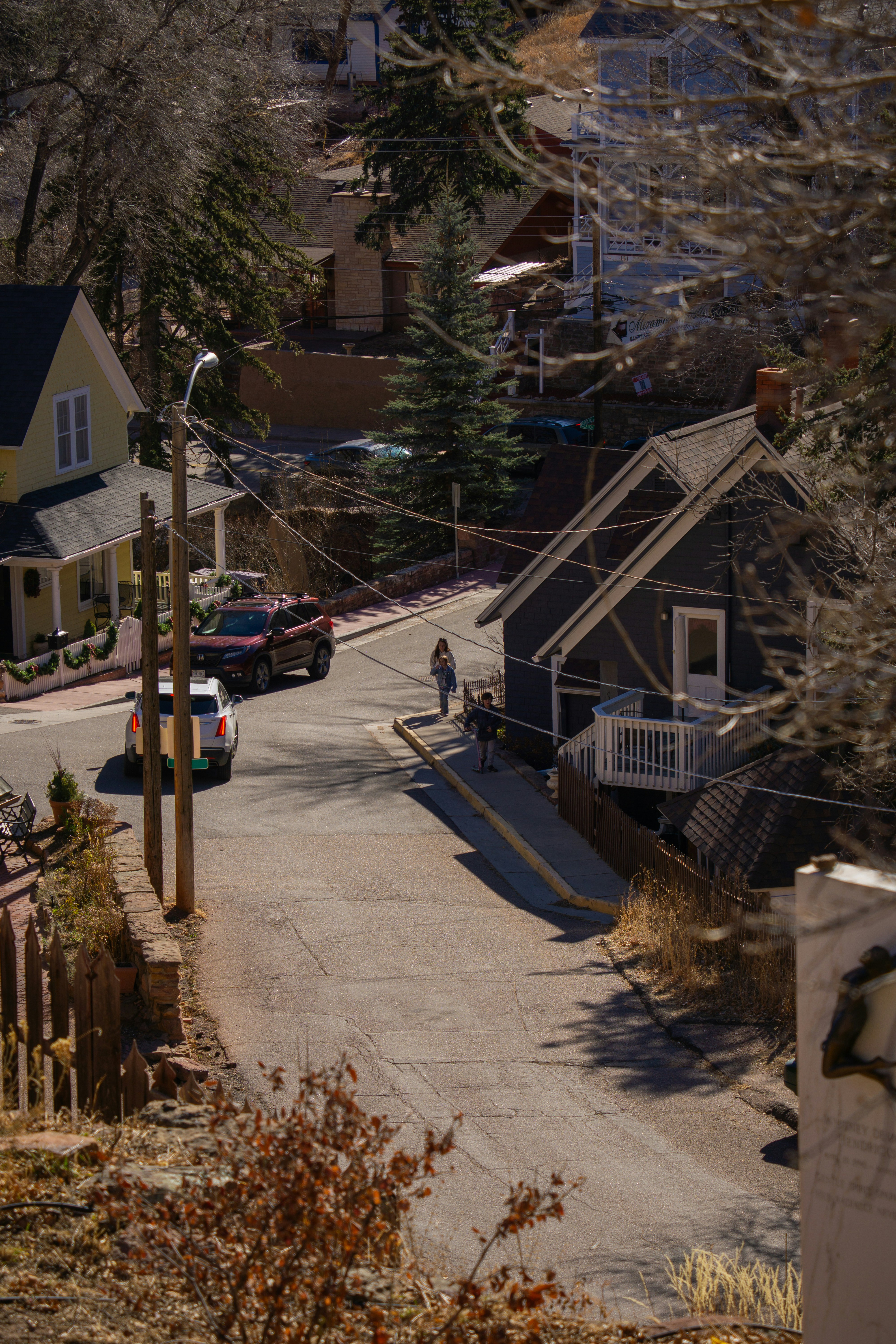 Quiet Street in a Hilltop Neighborhood with Pedestrians