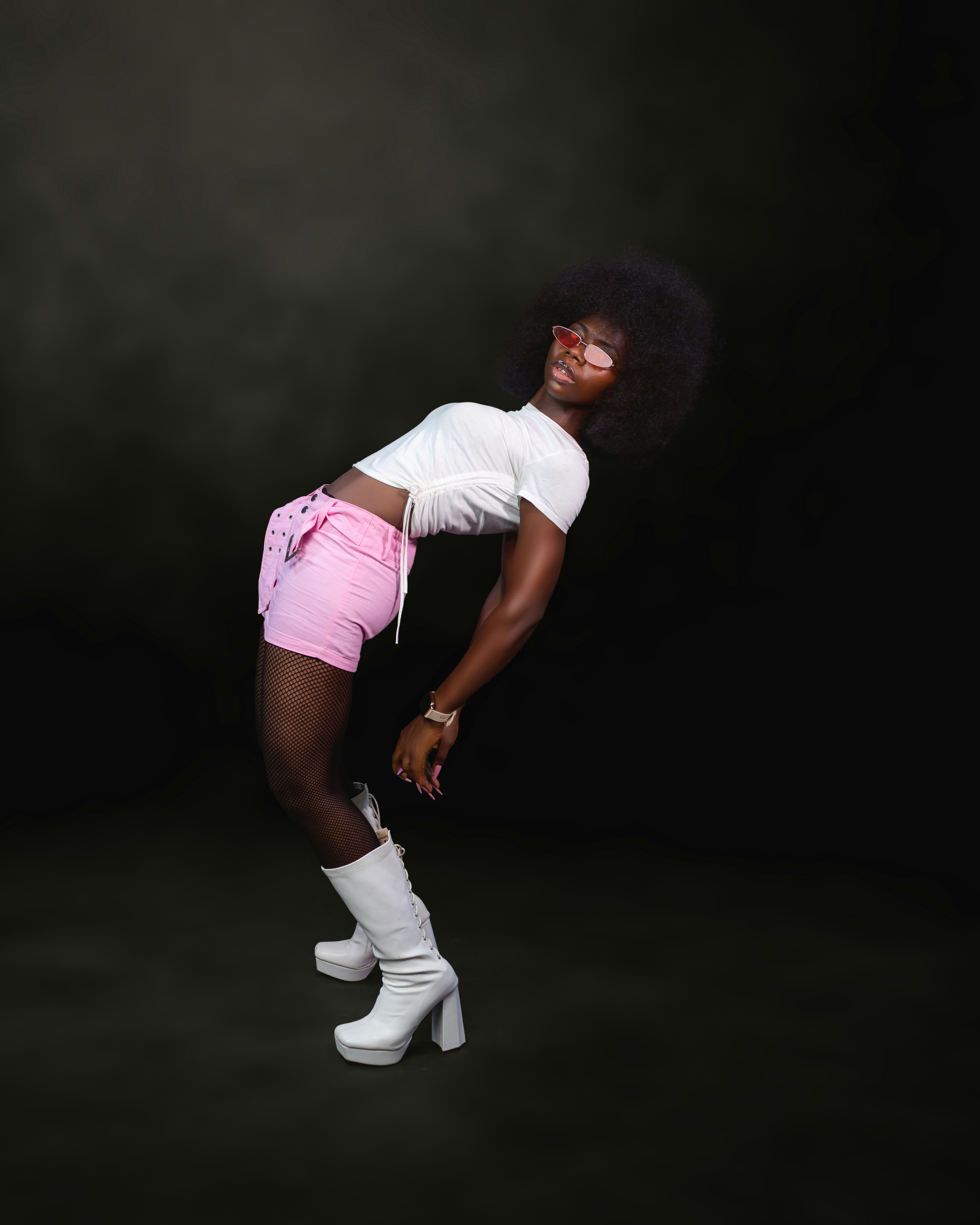 Midnight Groove: A Joyful Pose in Neon-Soft Studio Light