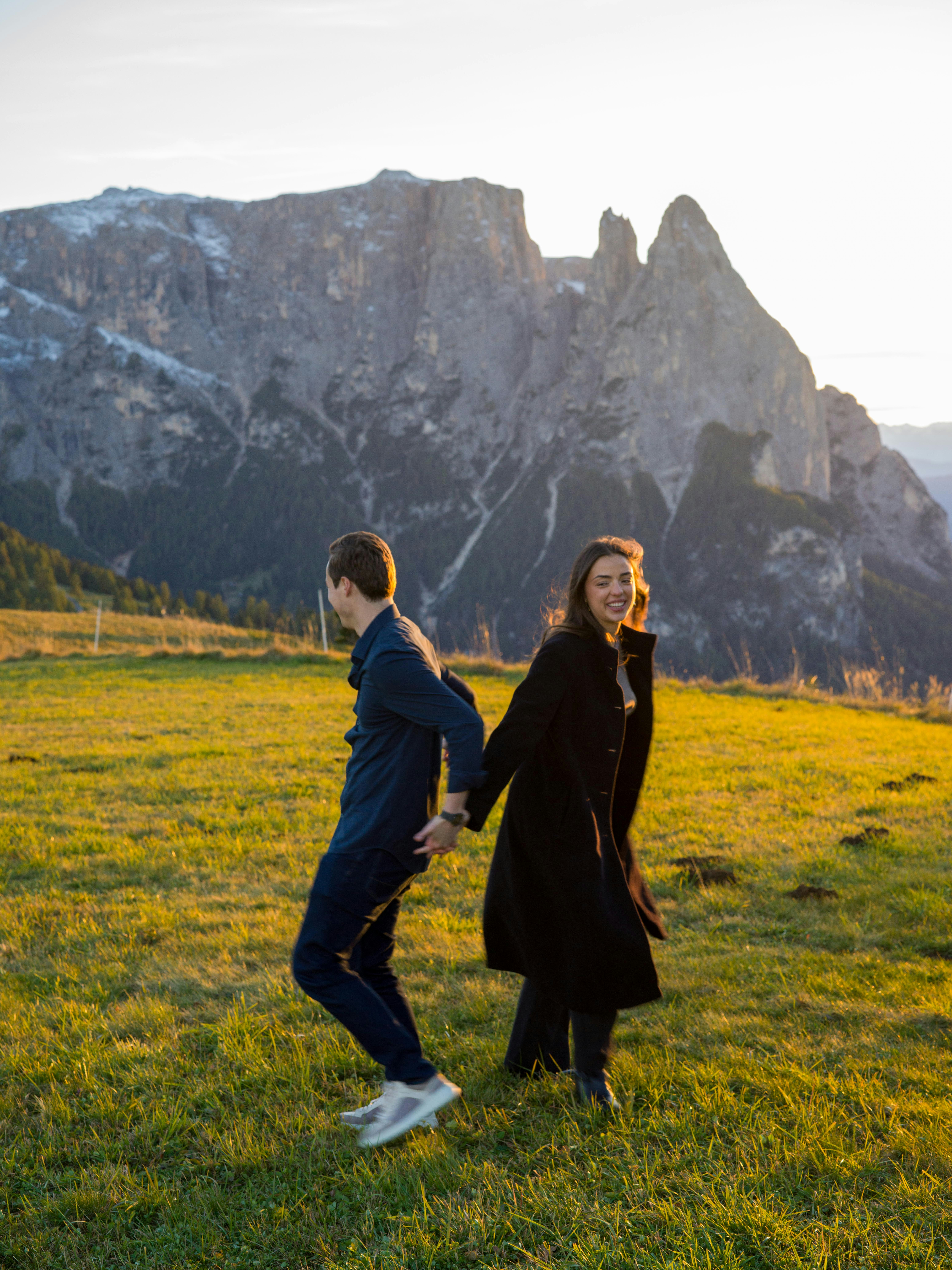 Golden Field Chase by the Mountain