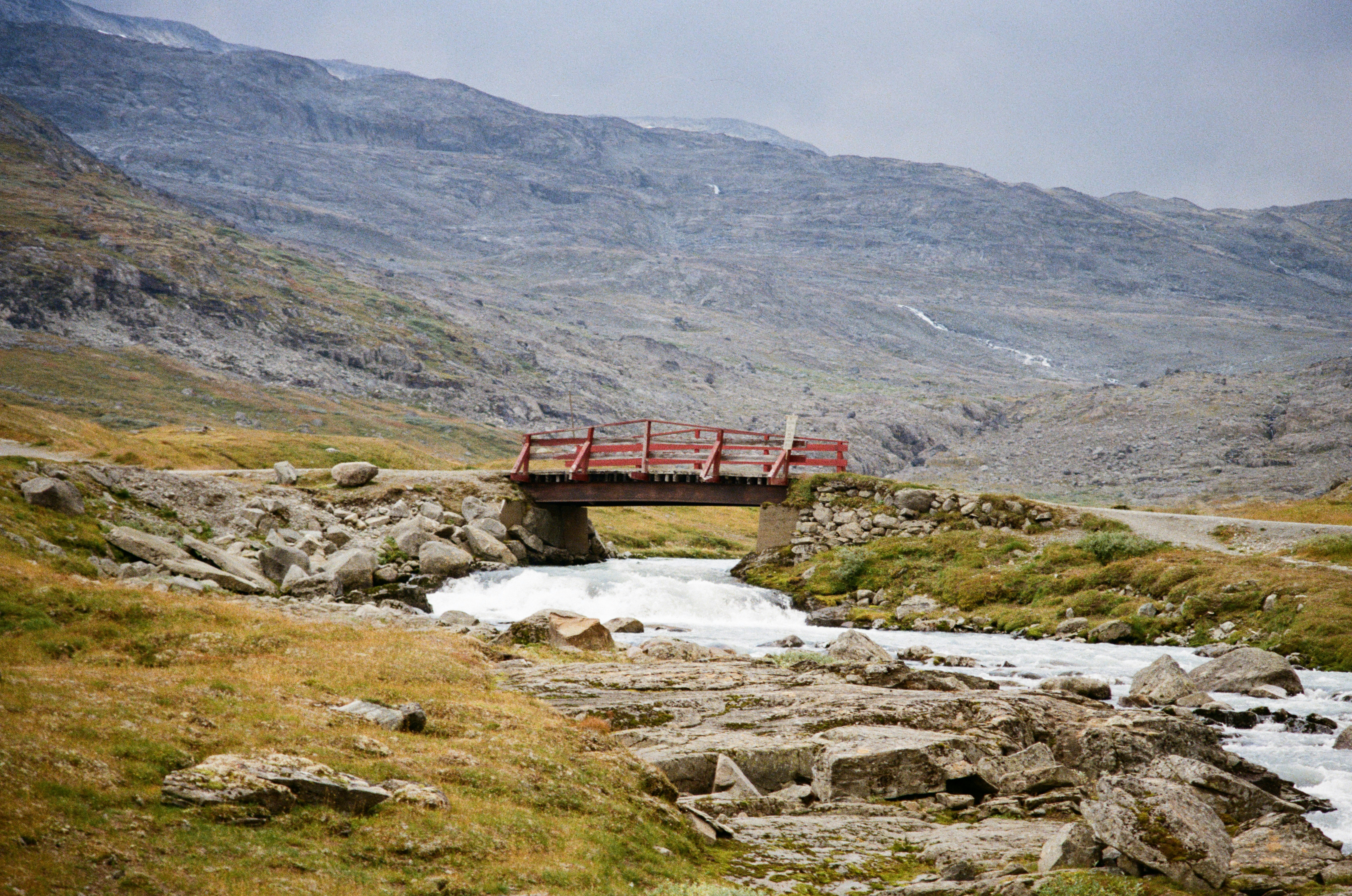 Red-wood Bridge over a Mountain Stream