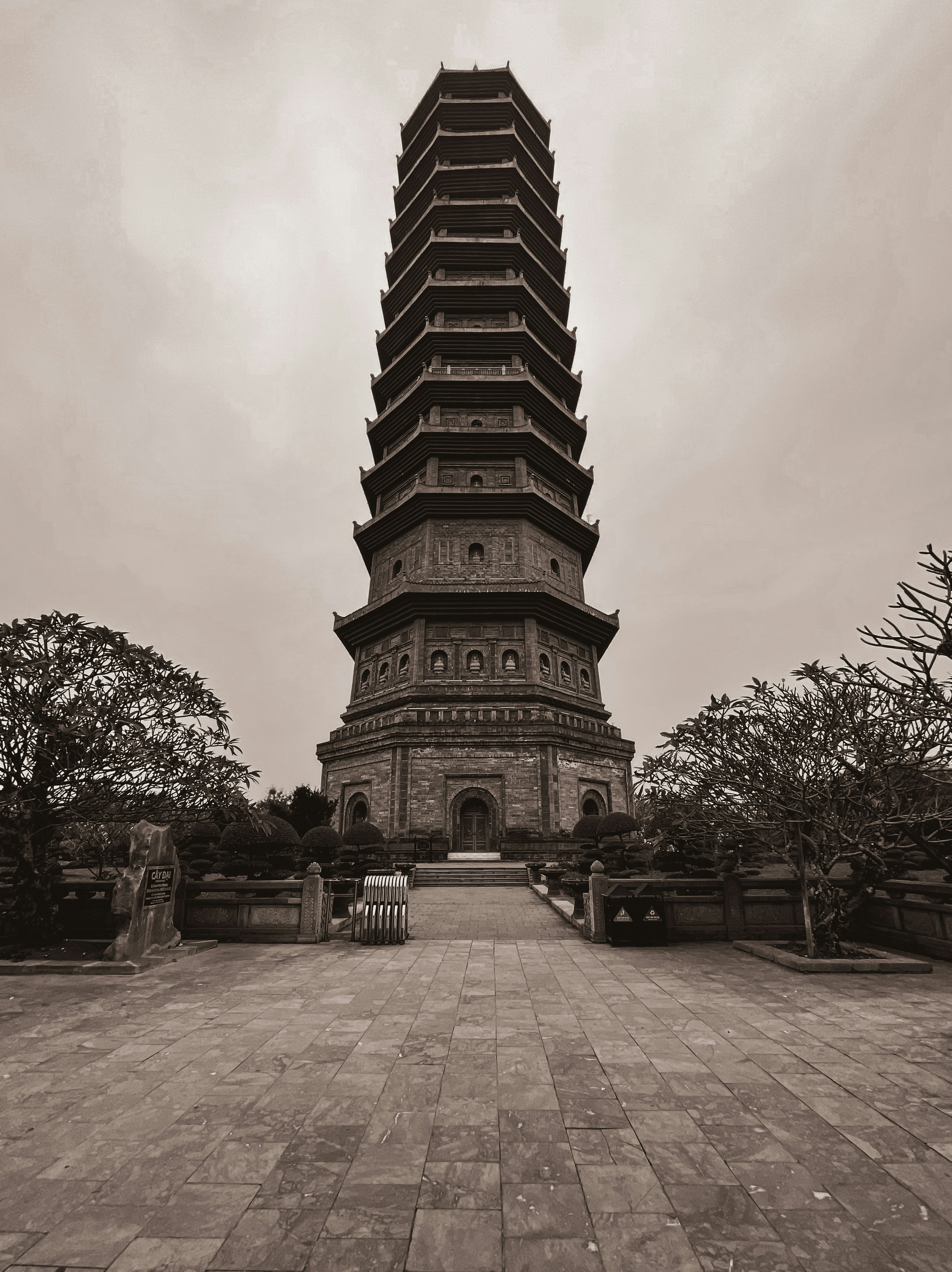 Ascending Shadow: A Towering Pagoda Reaches Toward a Moody Sky