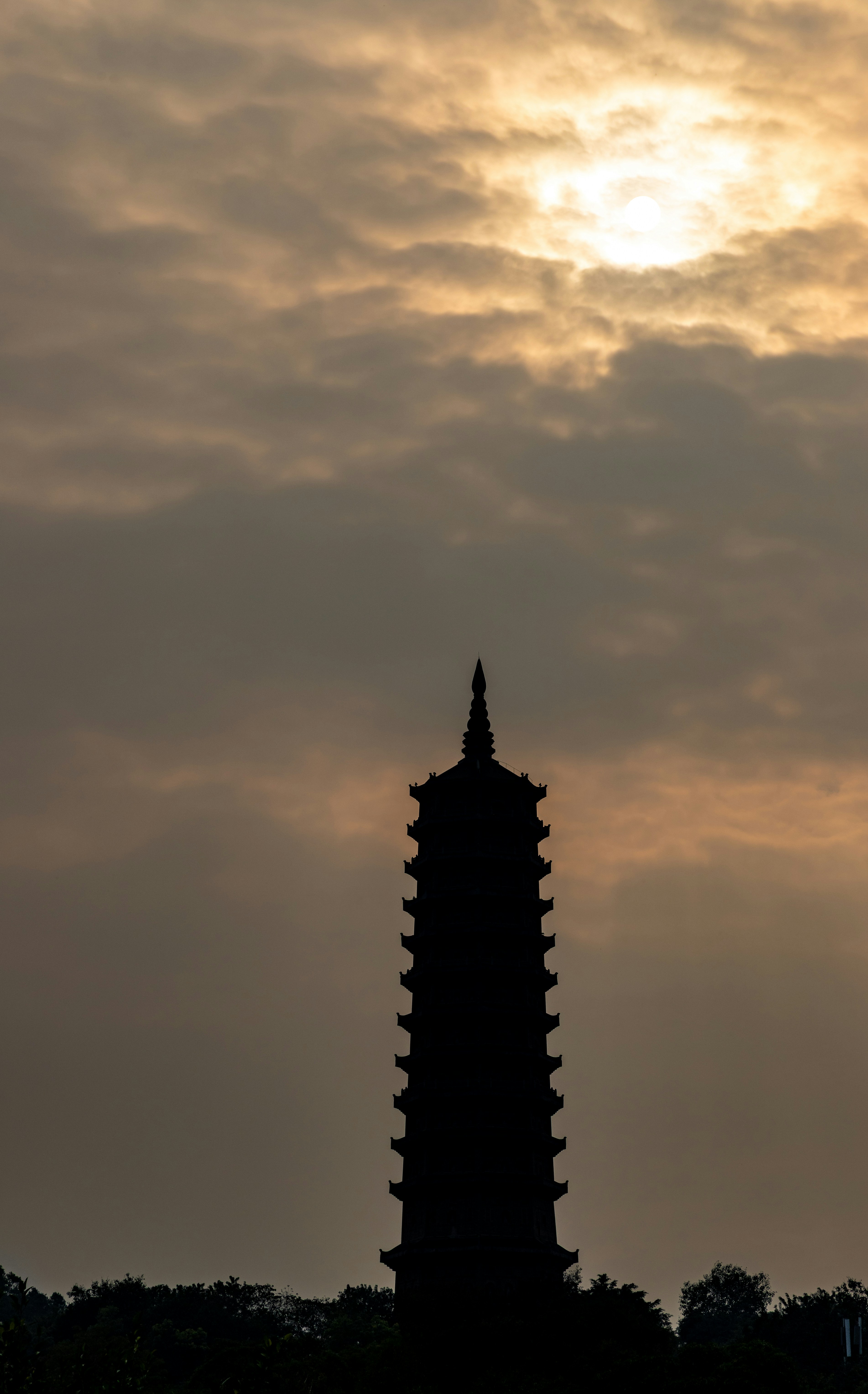Silhouetted Pagoda Against a Dawned Sky