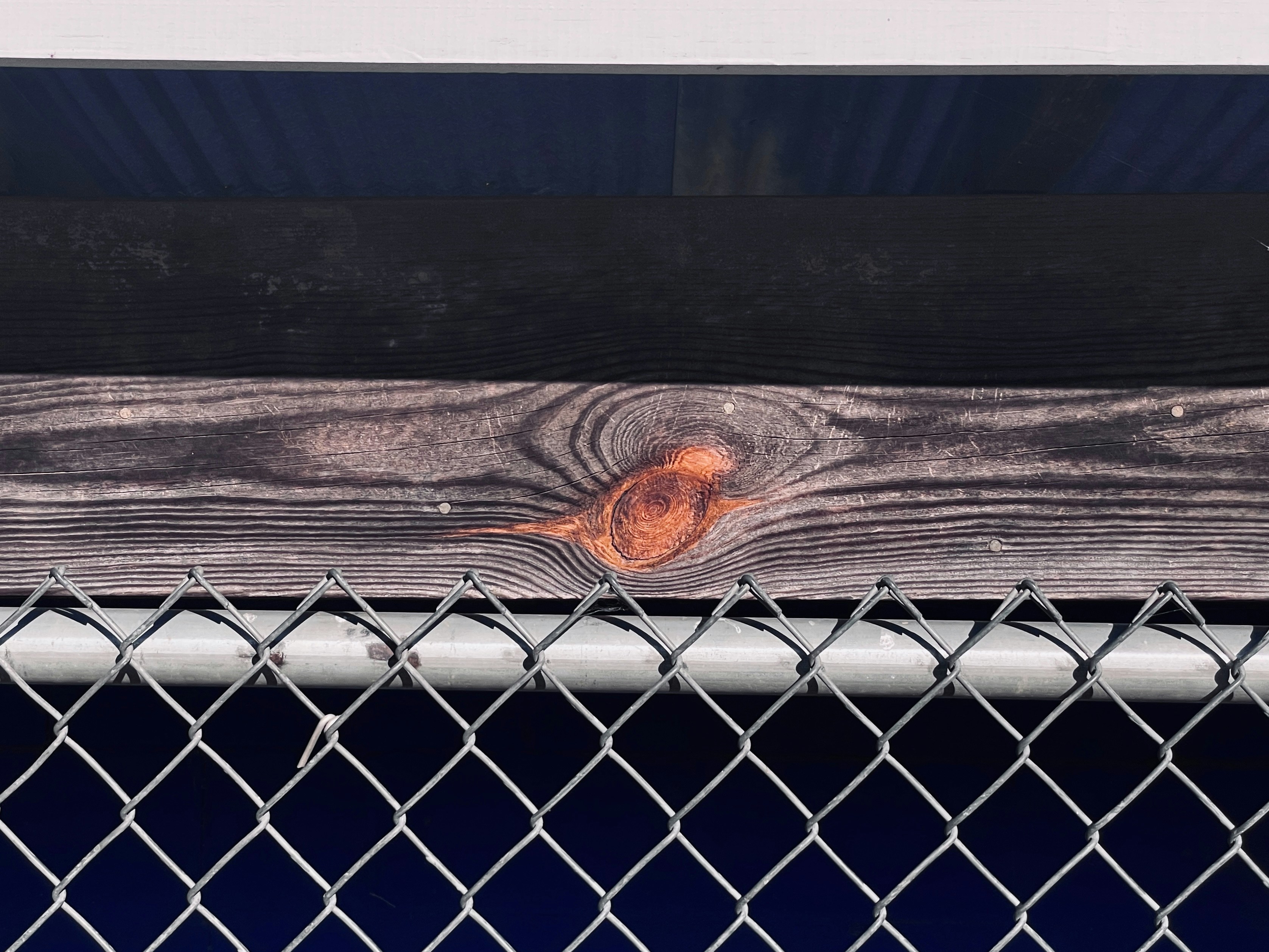 Weathered Knot on a Fence: Striations and Chain-Link Geometry