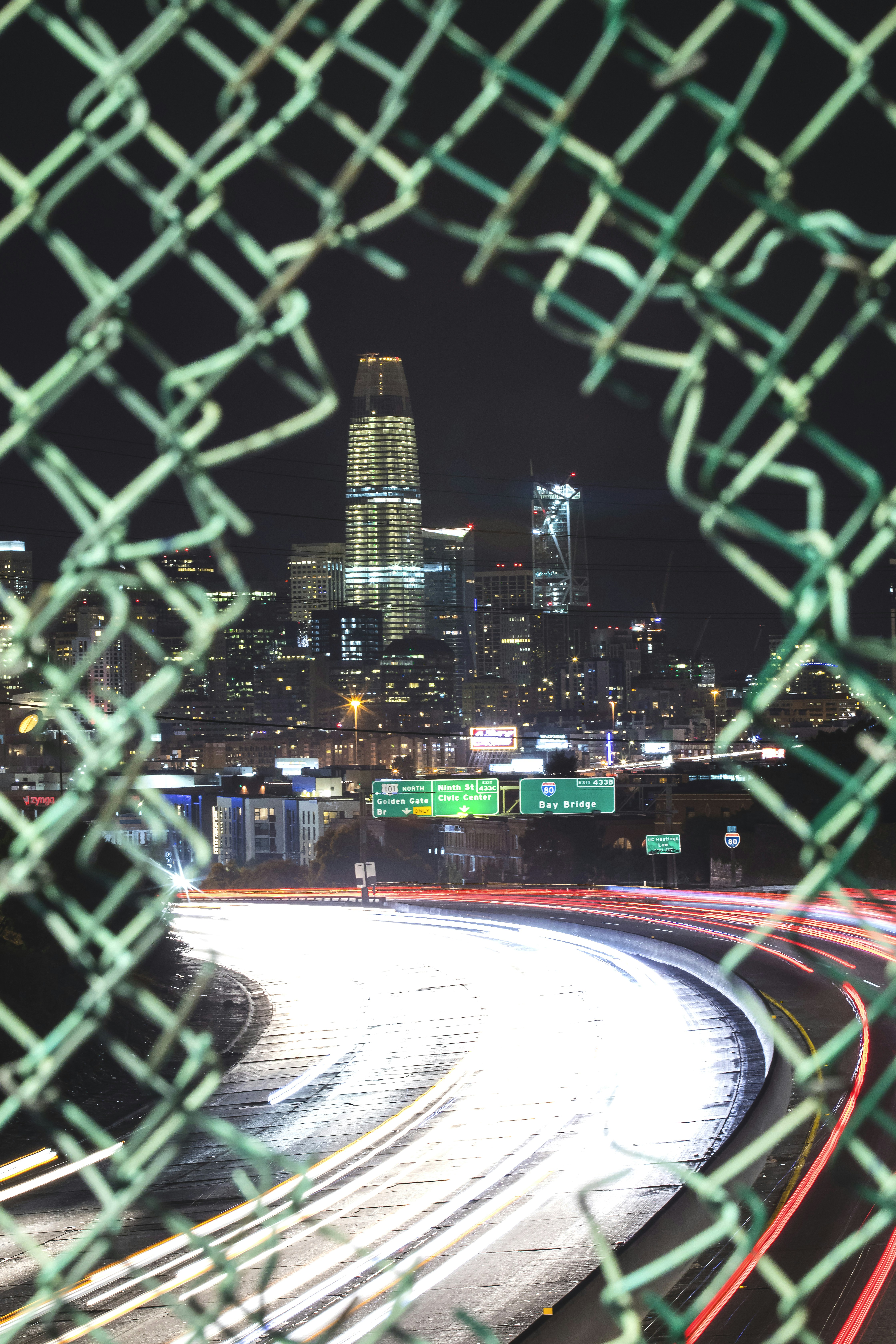 City Through a Green Chain: Night Highway to Downtown