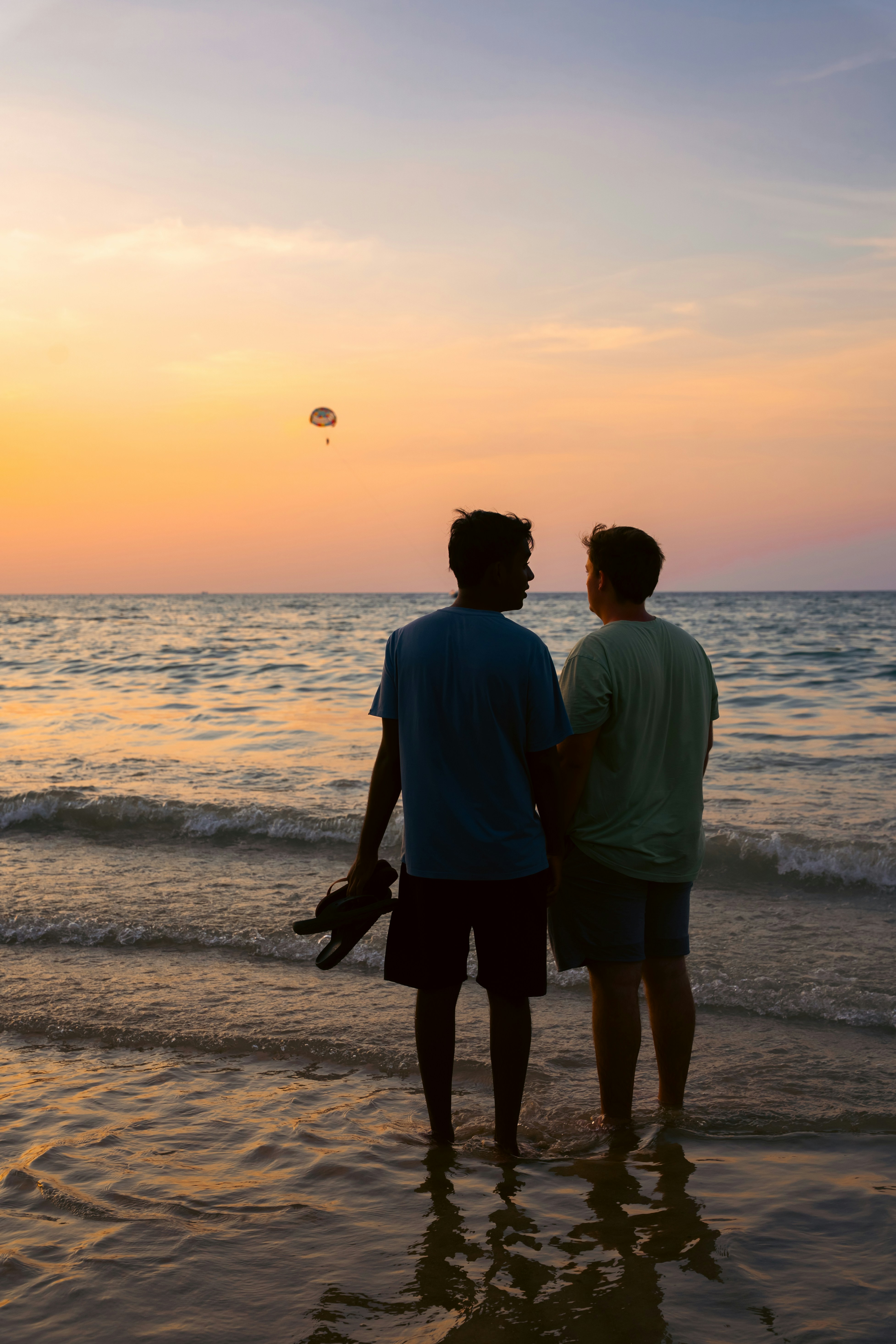 Two Friends at Sunset: Quiet Moment by the Tidal Edge