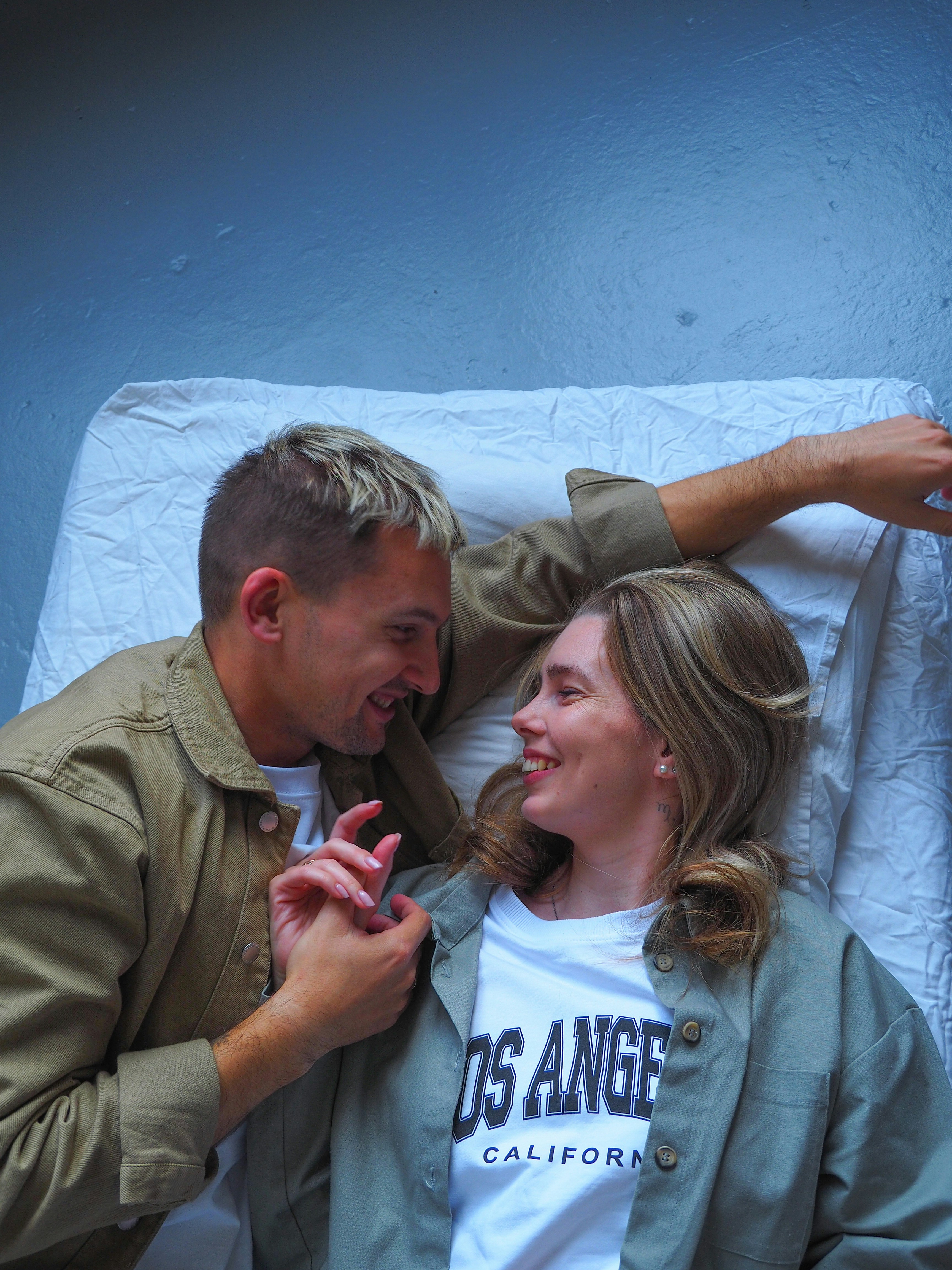 Shared Laughter Under Soft Blue Light