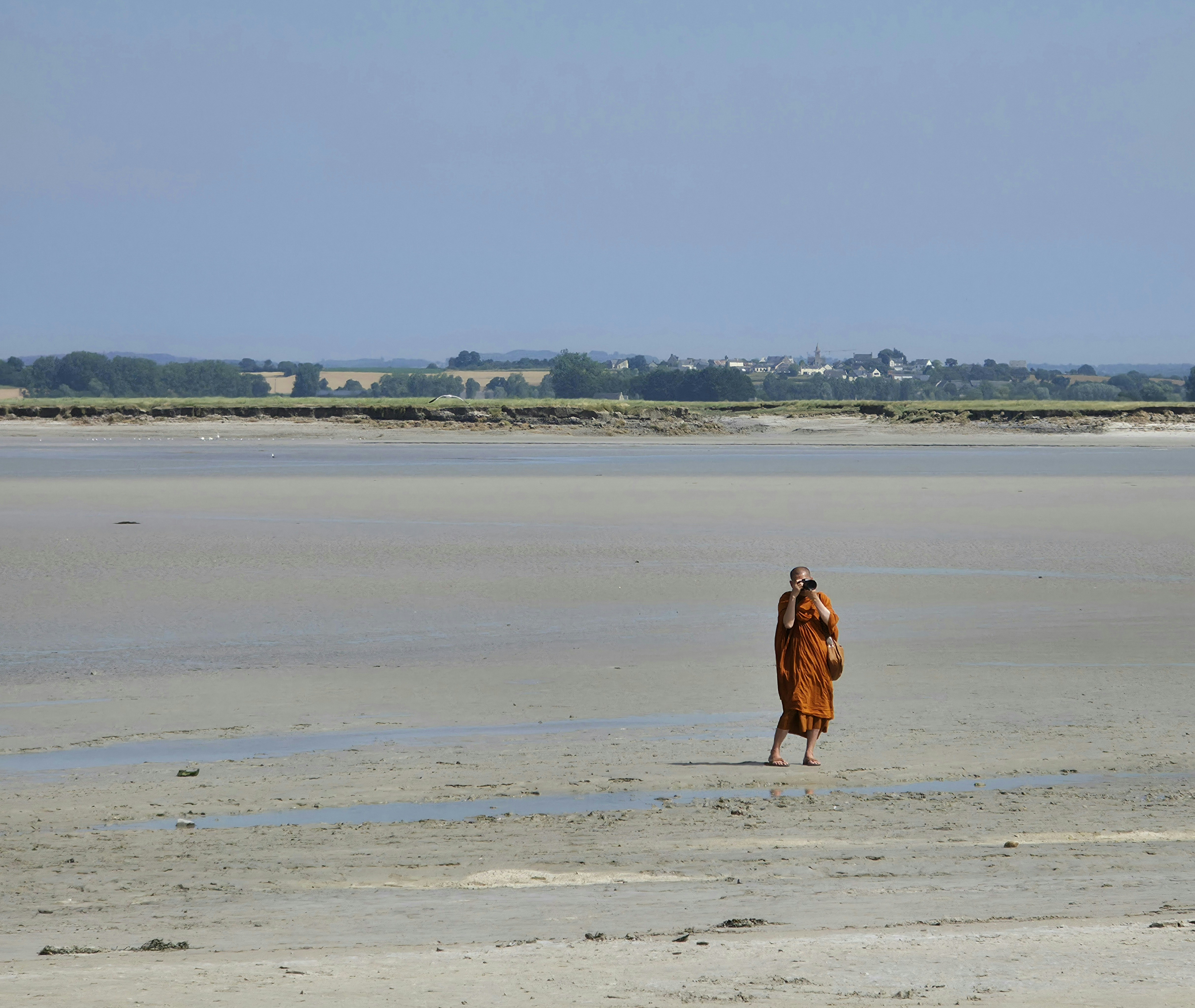 Lonely Wanderer on a Vast Tidal Plain