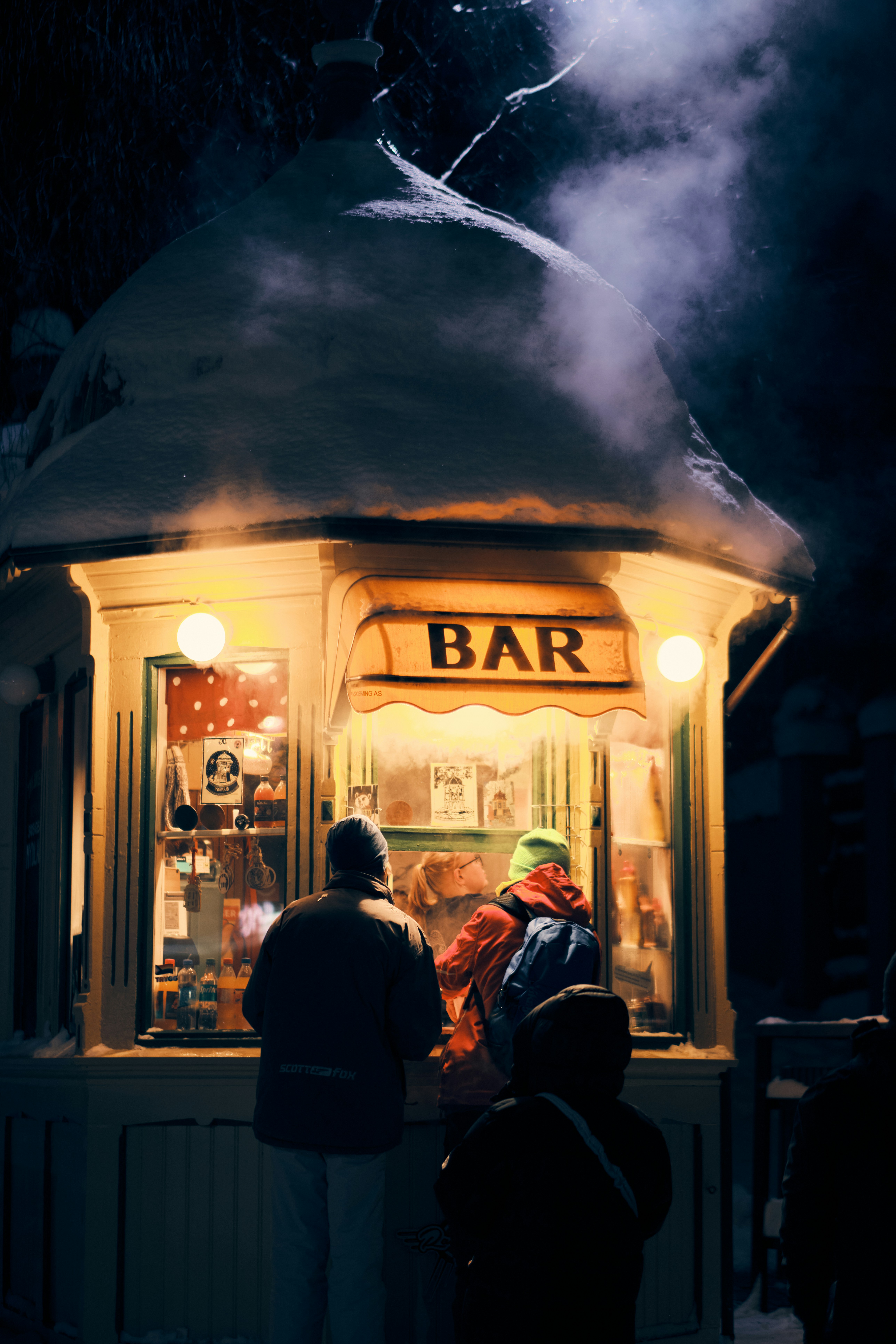 Warm Glow at the Snow-Capped Bar Kiosk