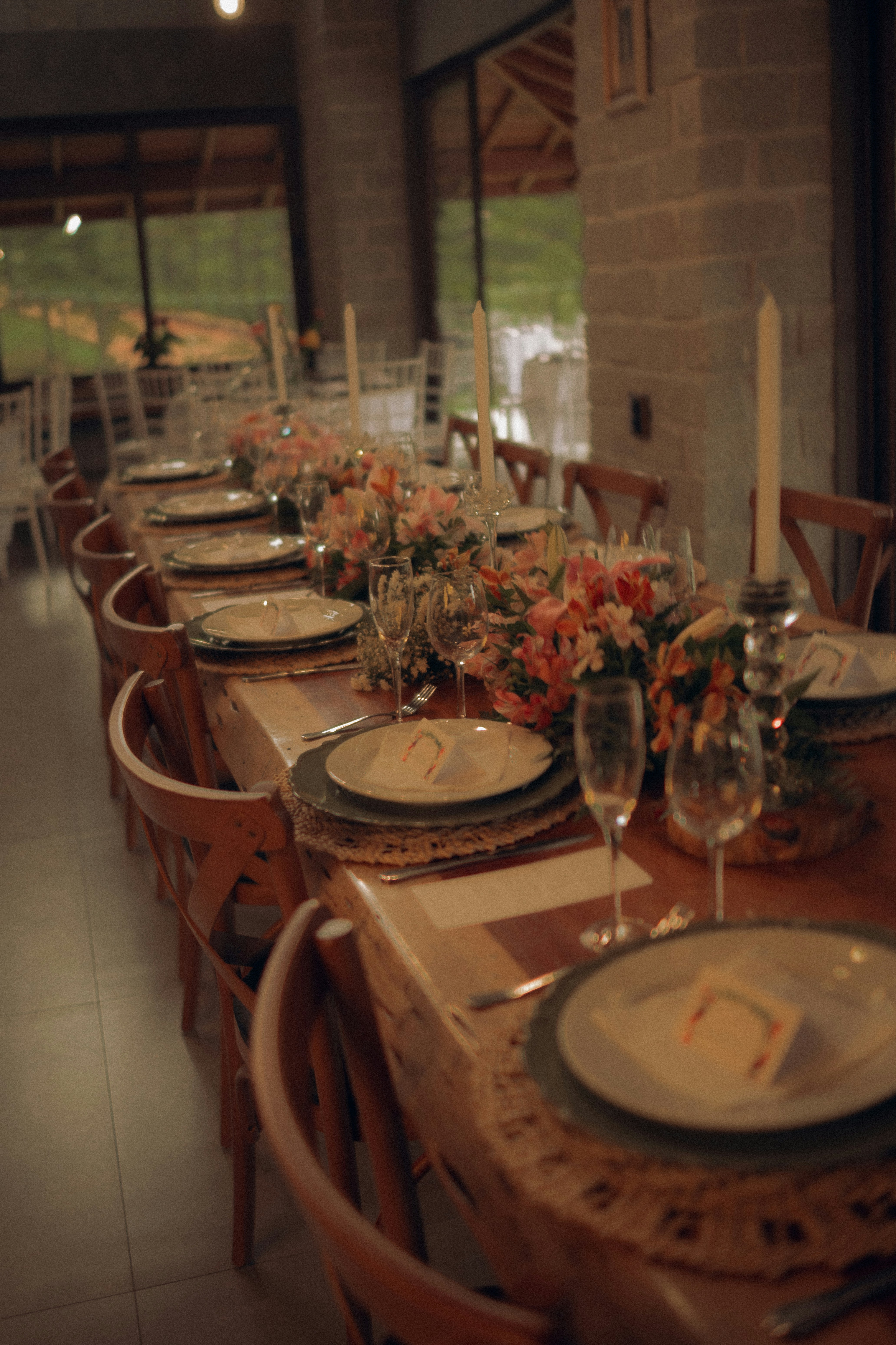 Luxe Elopement Table Set Under Ambient Hallway Light