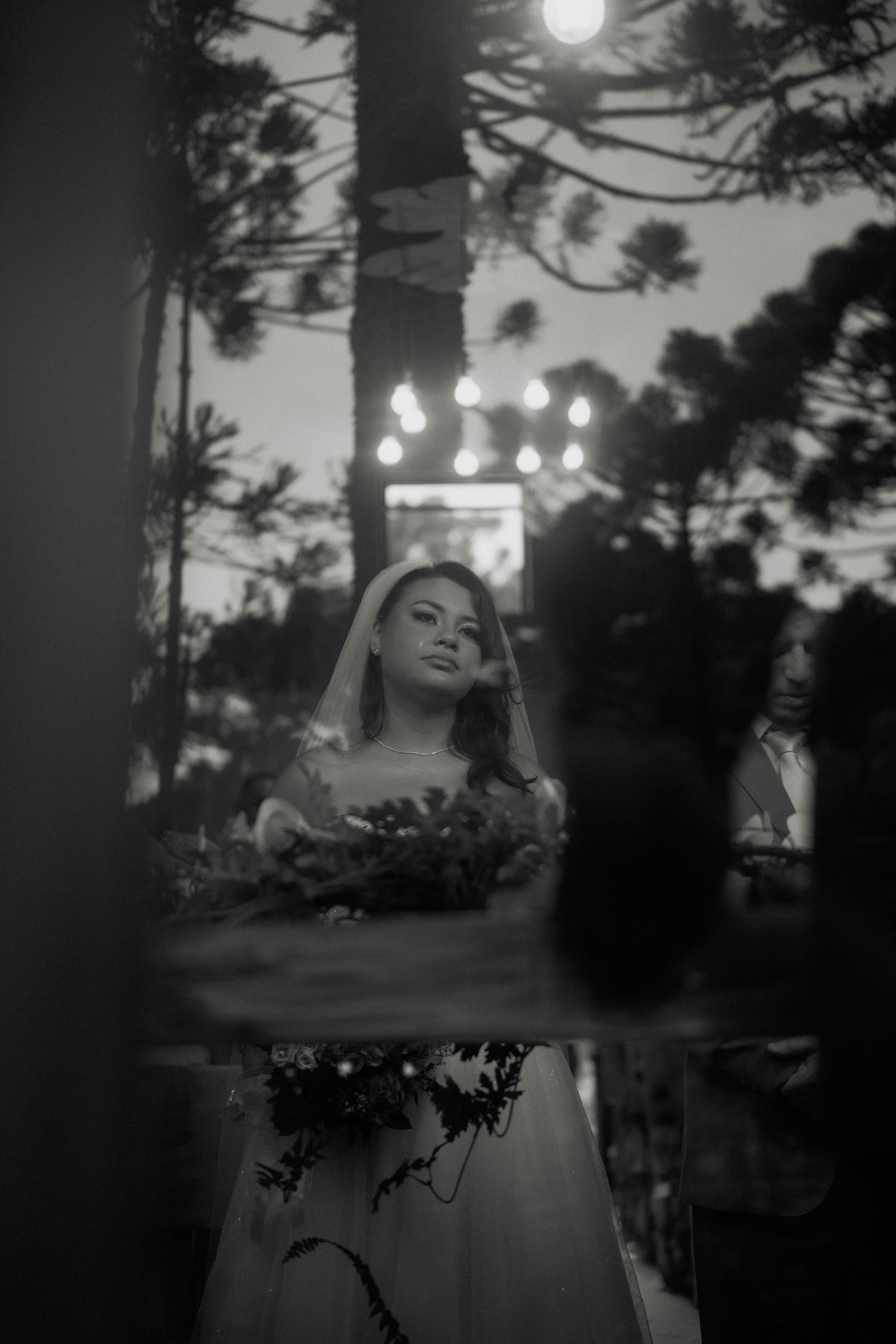 Veiled Bride Amid Ghostly Lights