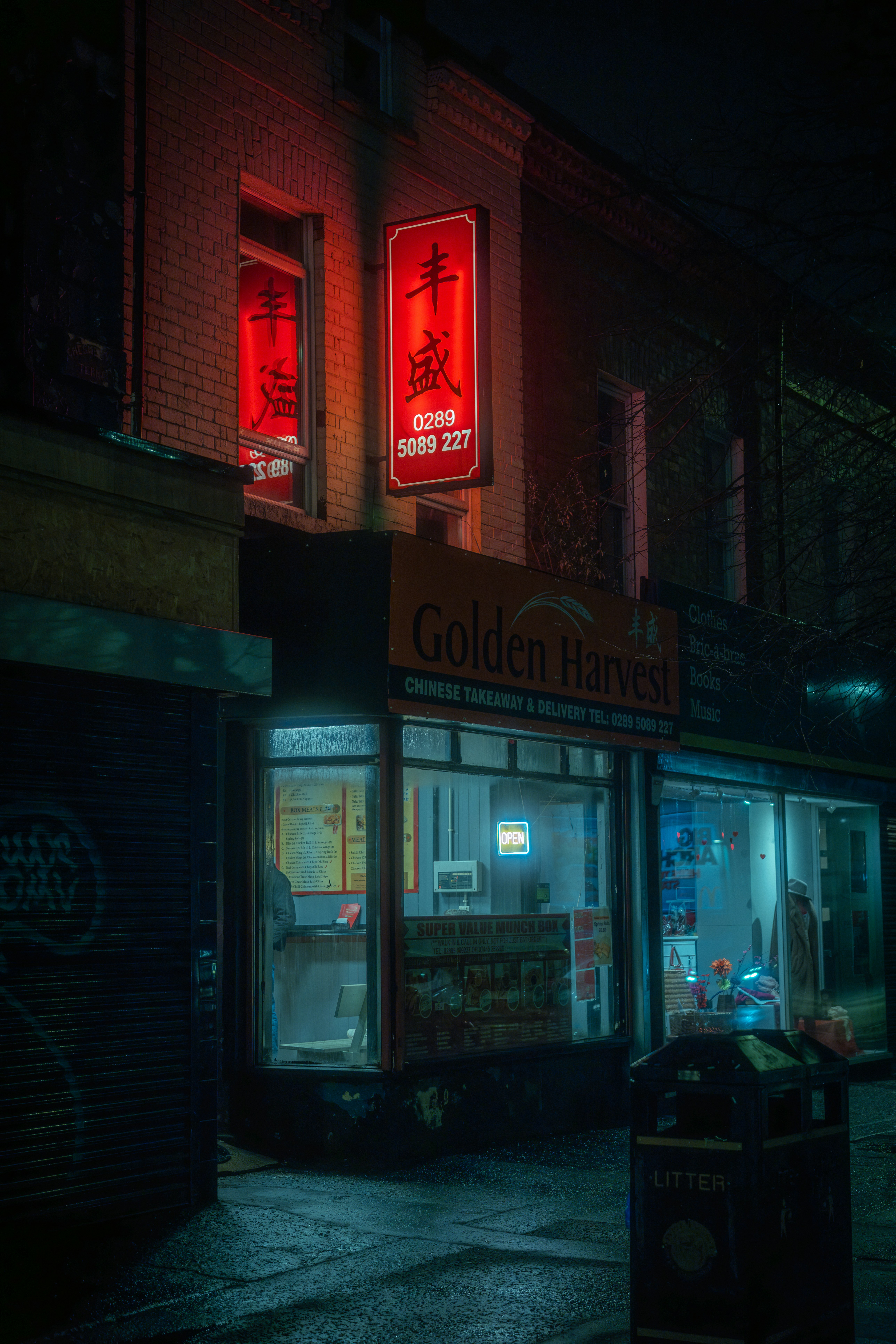 Neon Signage and Chinese Takeaway Fade into Night