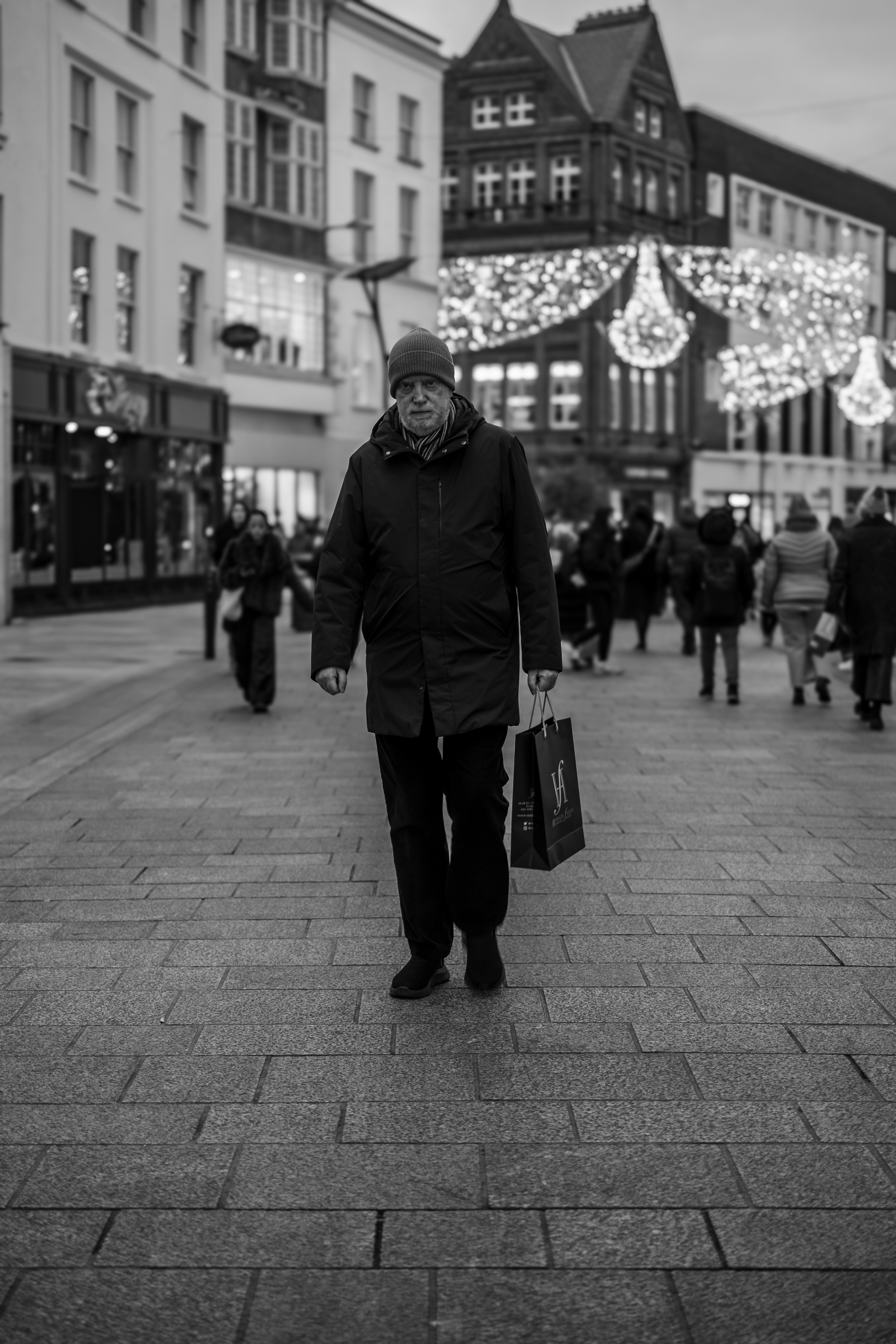 Street Pedestrian in a Festive City Square