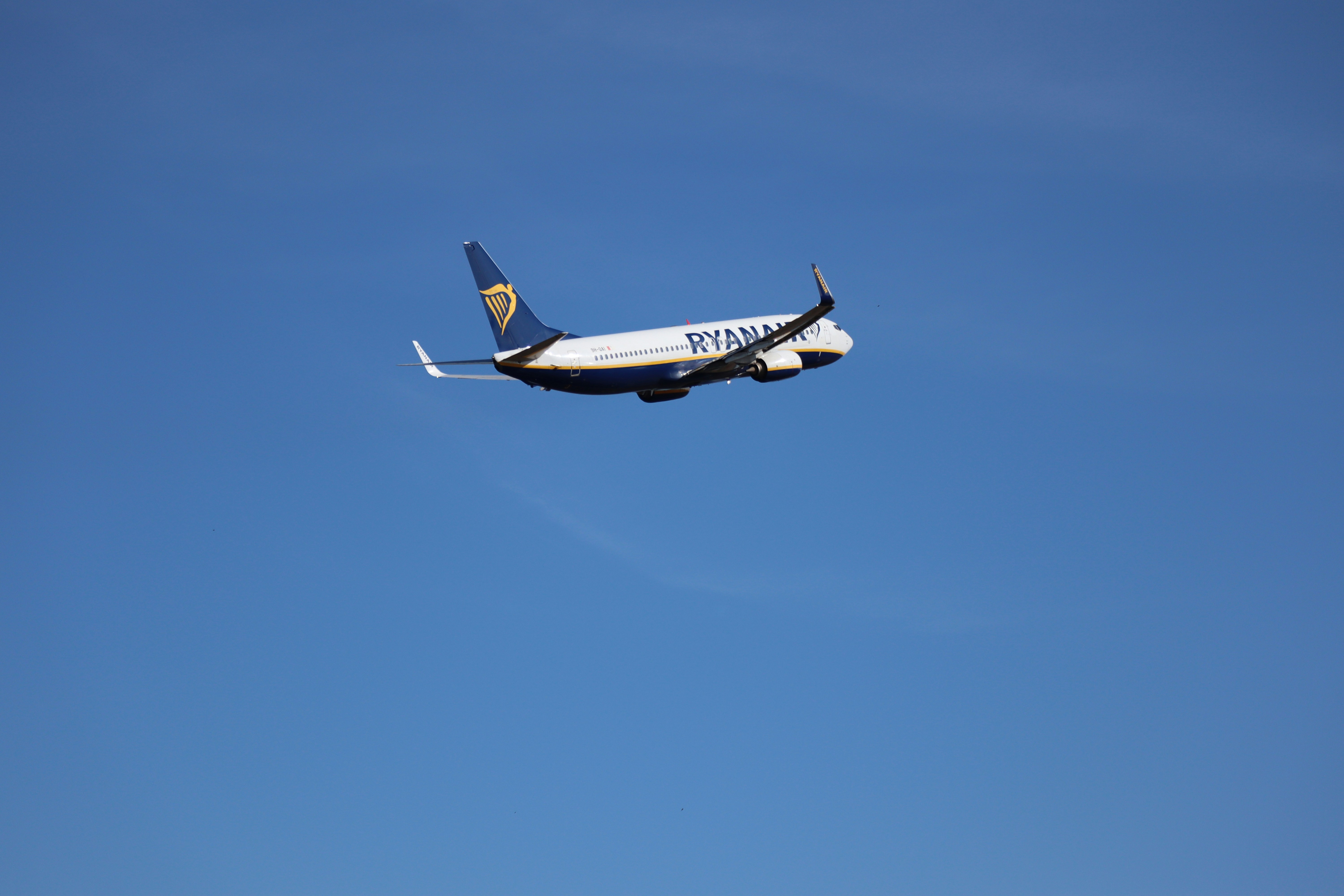 Ryanair in Blue: A High-Altitude Pass over Clear Sky