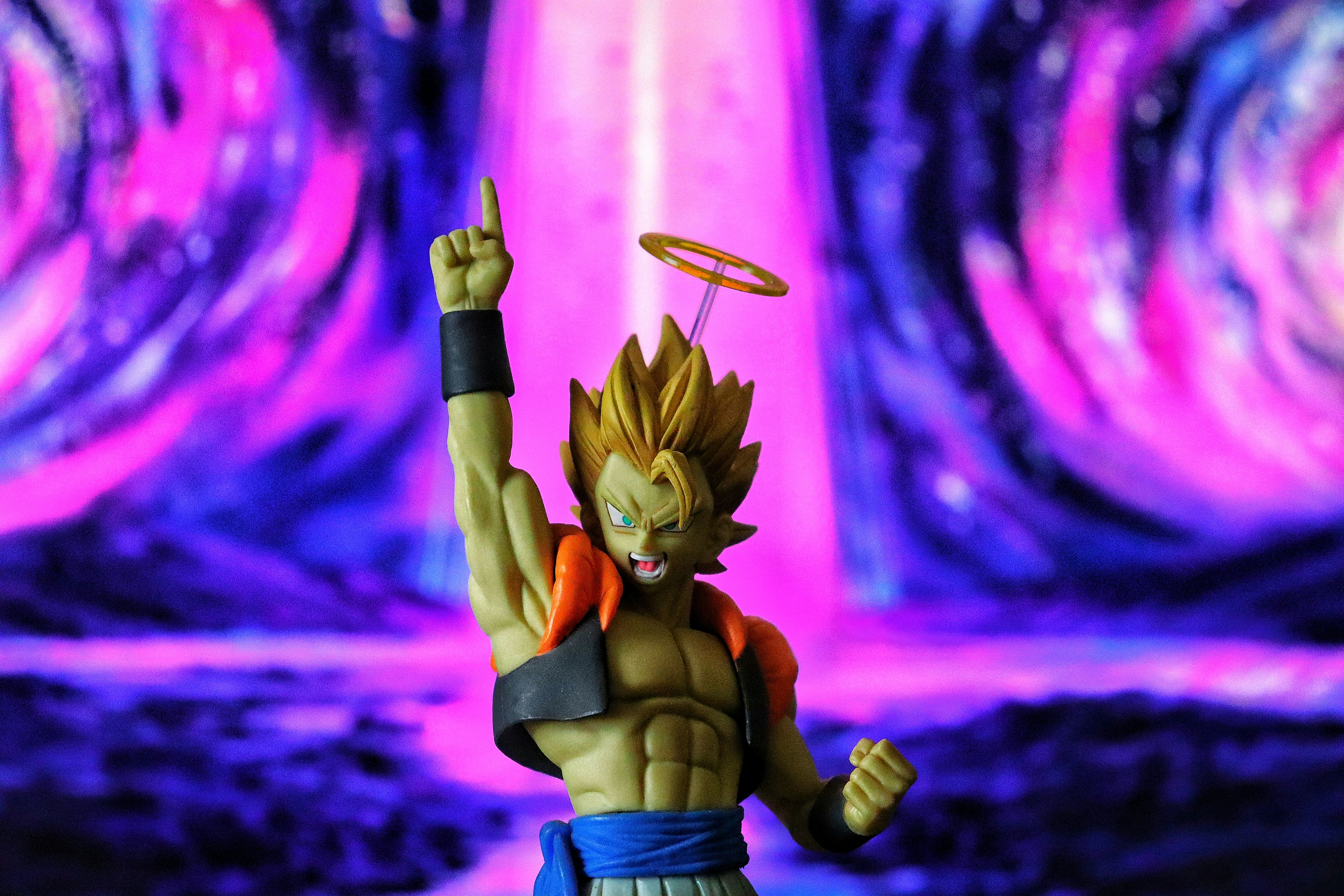 Saiyan Figure Under Neon Rift
