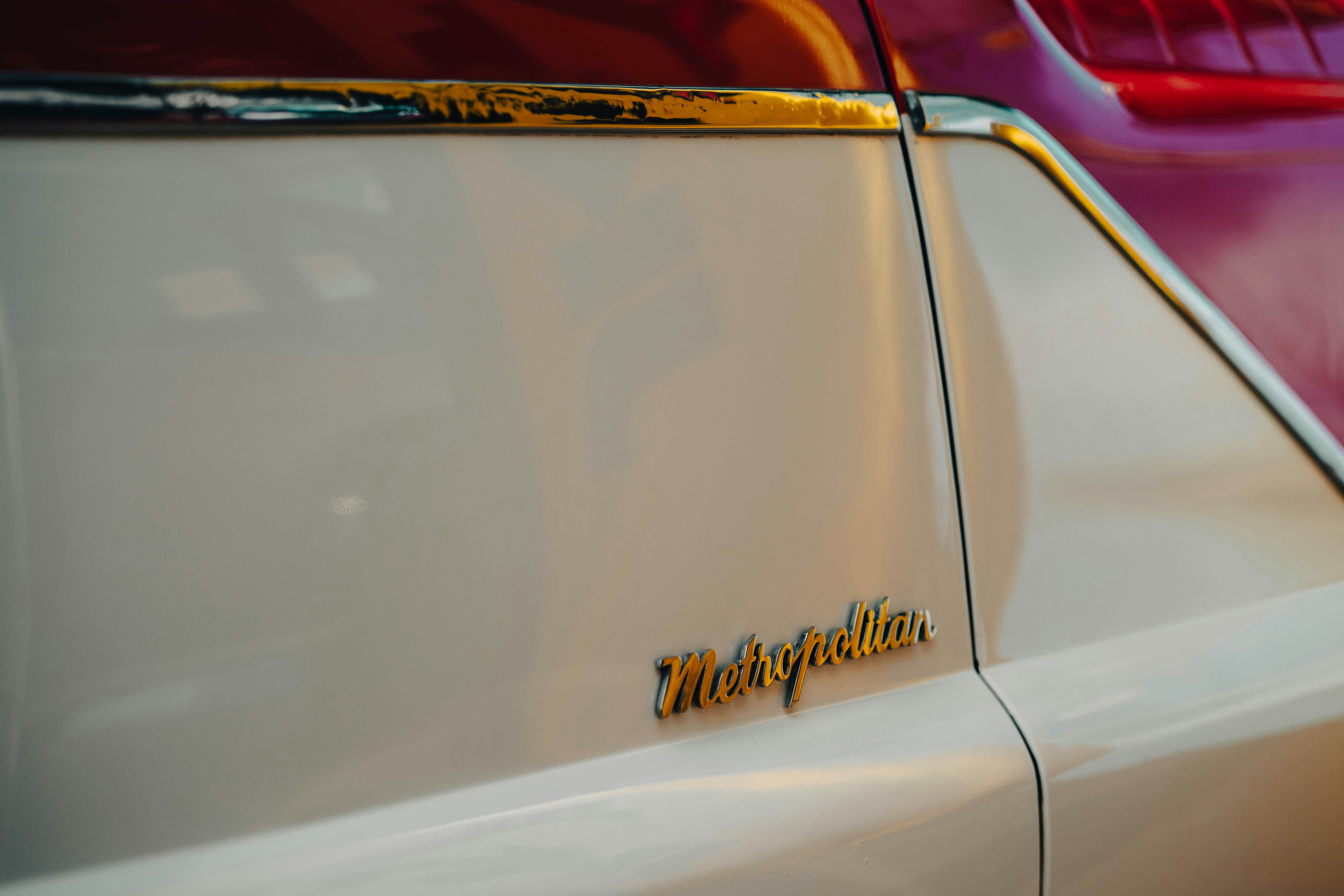 Close-up of a vintage car emblem