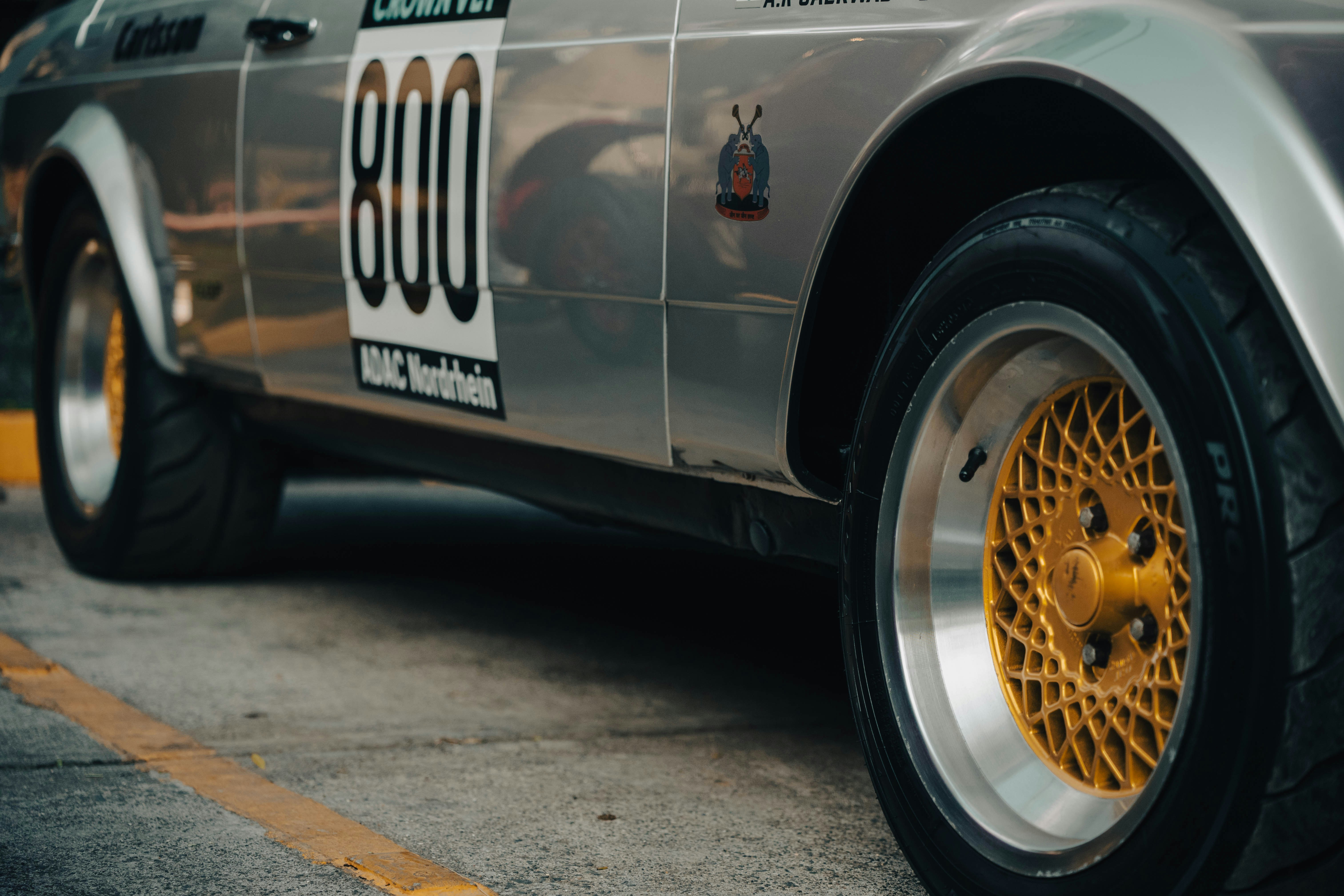 Close up of a vintage racing car wheel