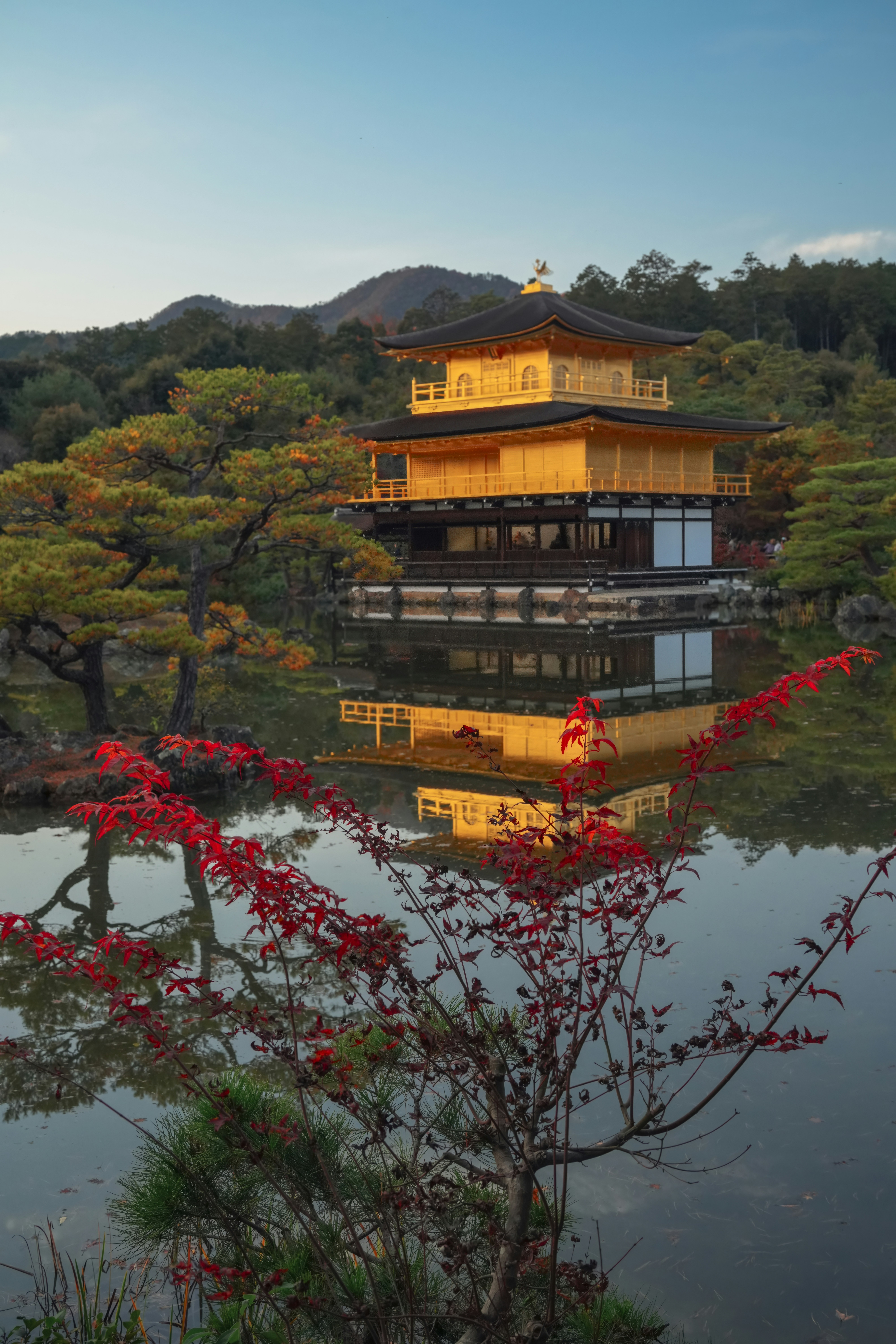 Golden Pagoda Across Still Waters at Sunset