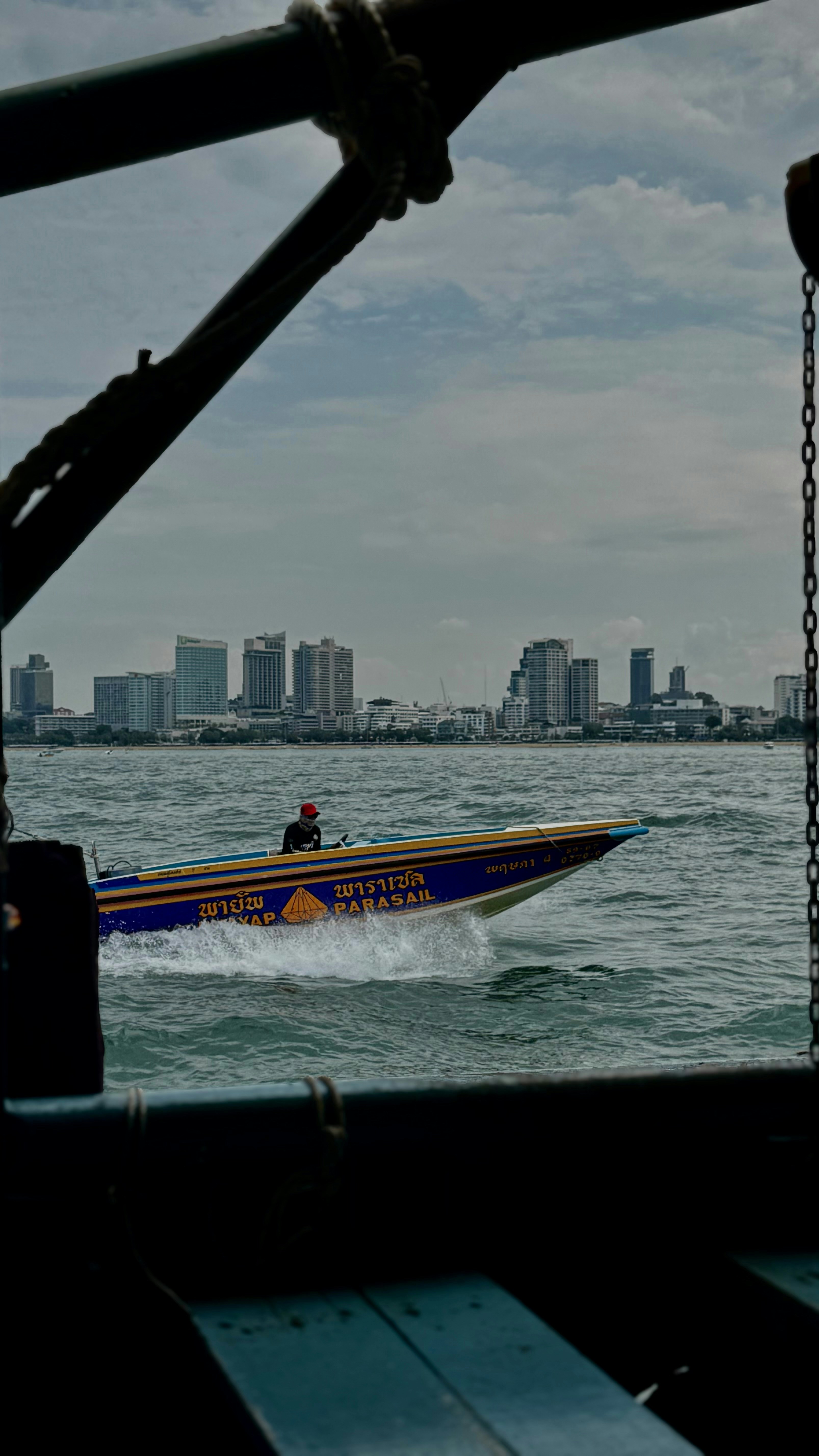Cityscape on the Horizon: ParasaIl Boat slicing through the bay
