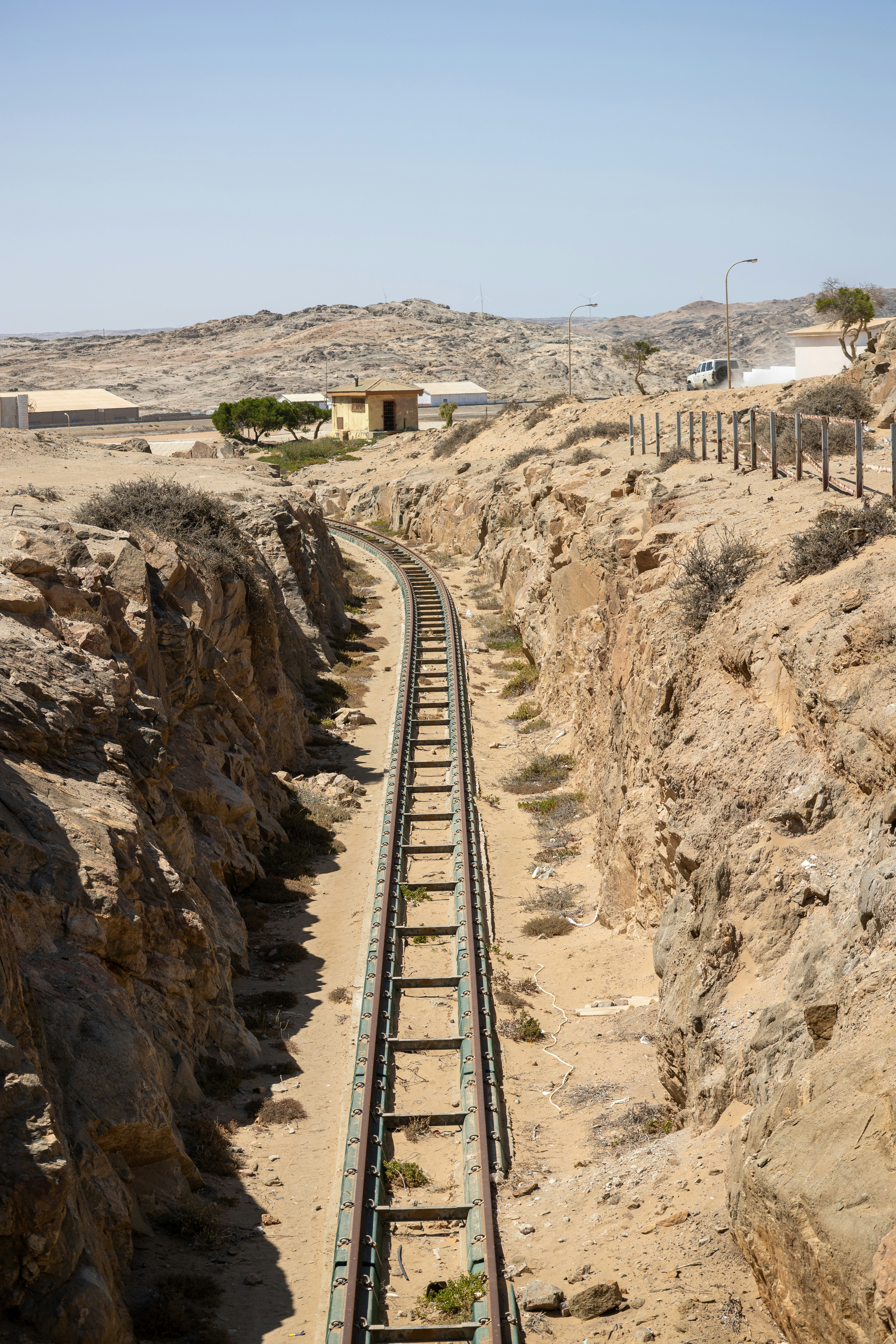 Desert Rail to the Horizon: Track Winding Through Arid Terrain