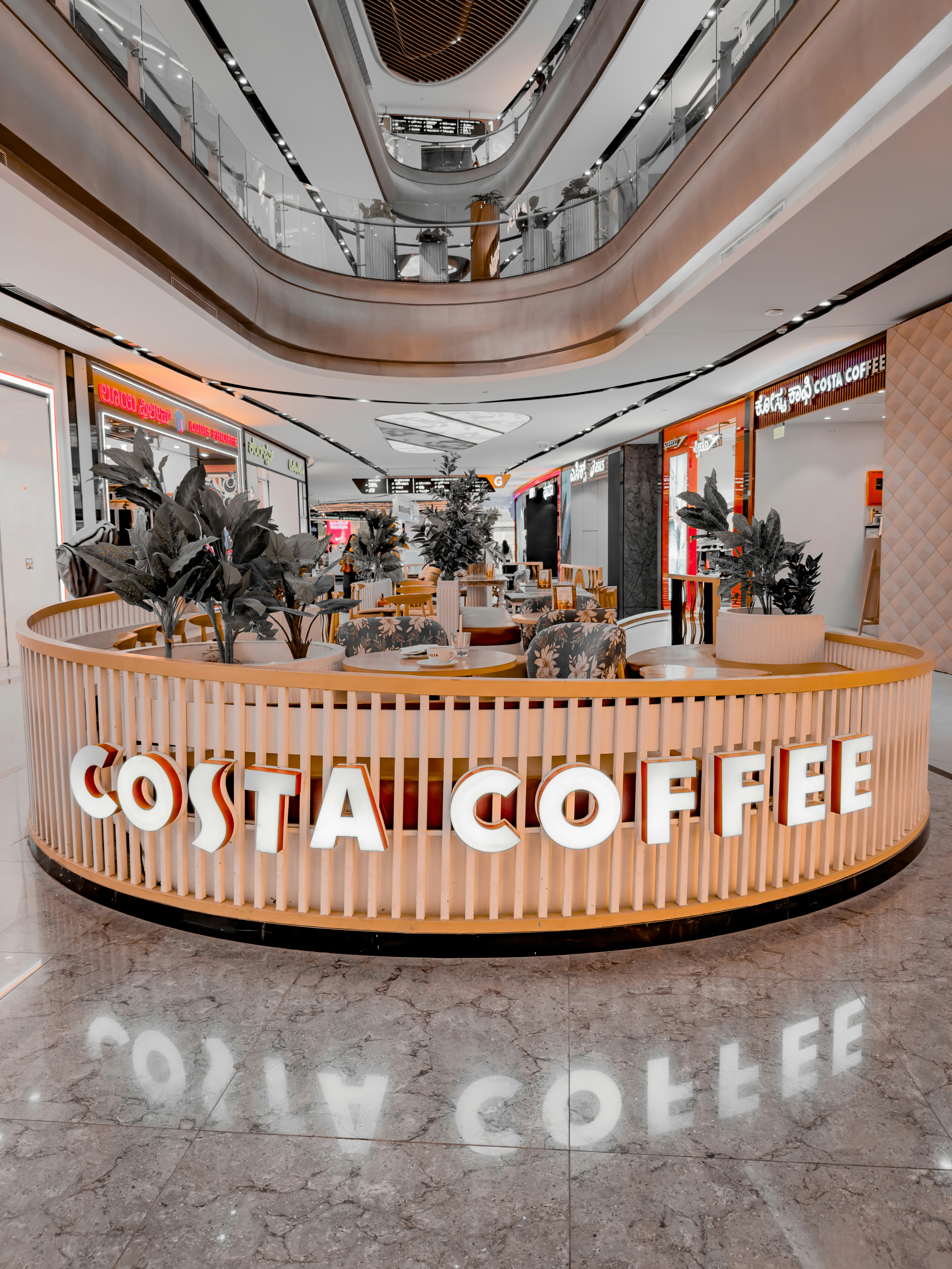 Costa Coffee Kiosk in a Modern Mall Atrium