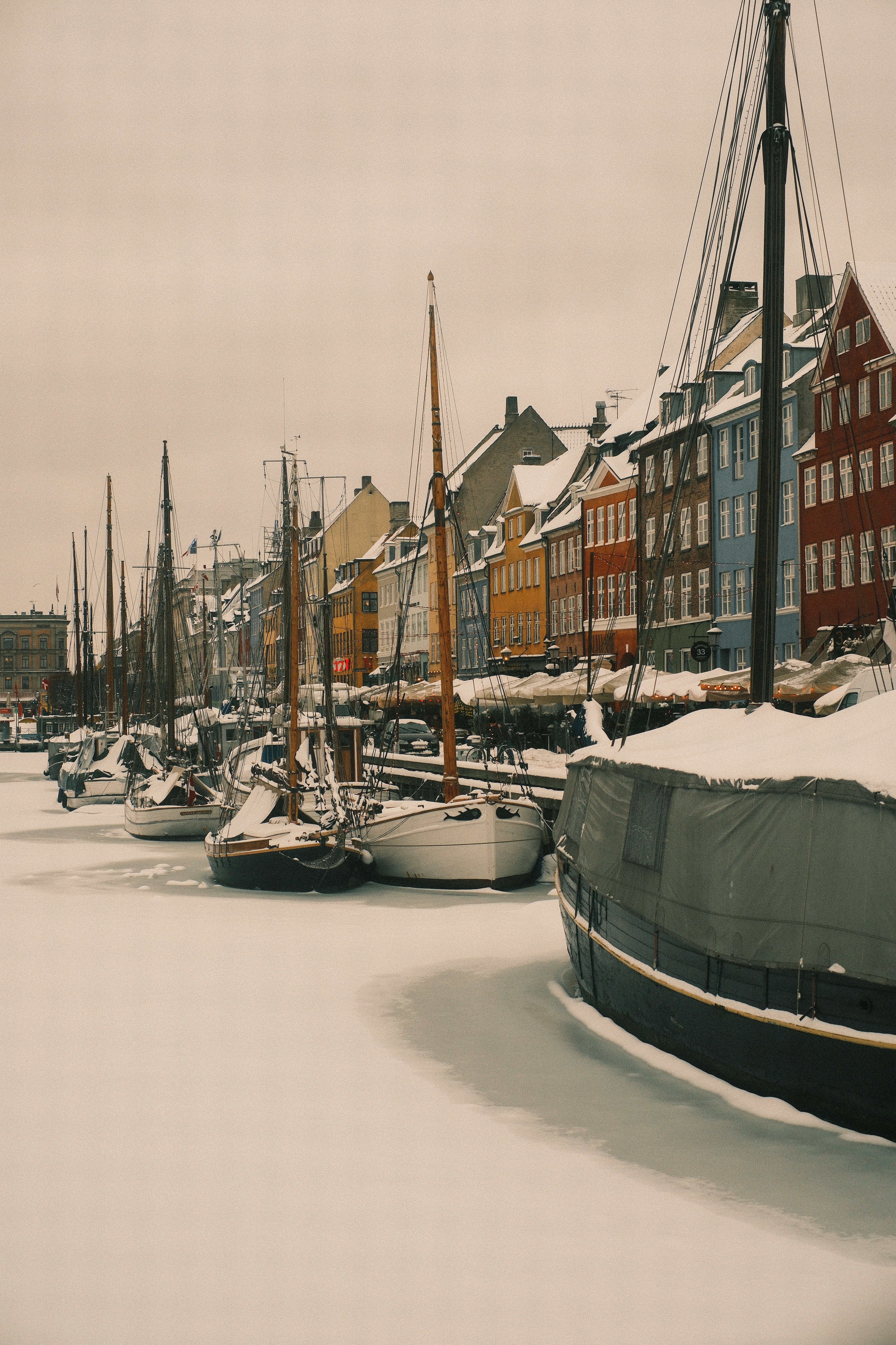 Colorful Row of Snowbound Docks