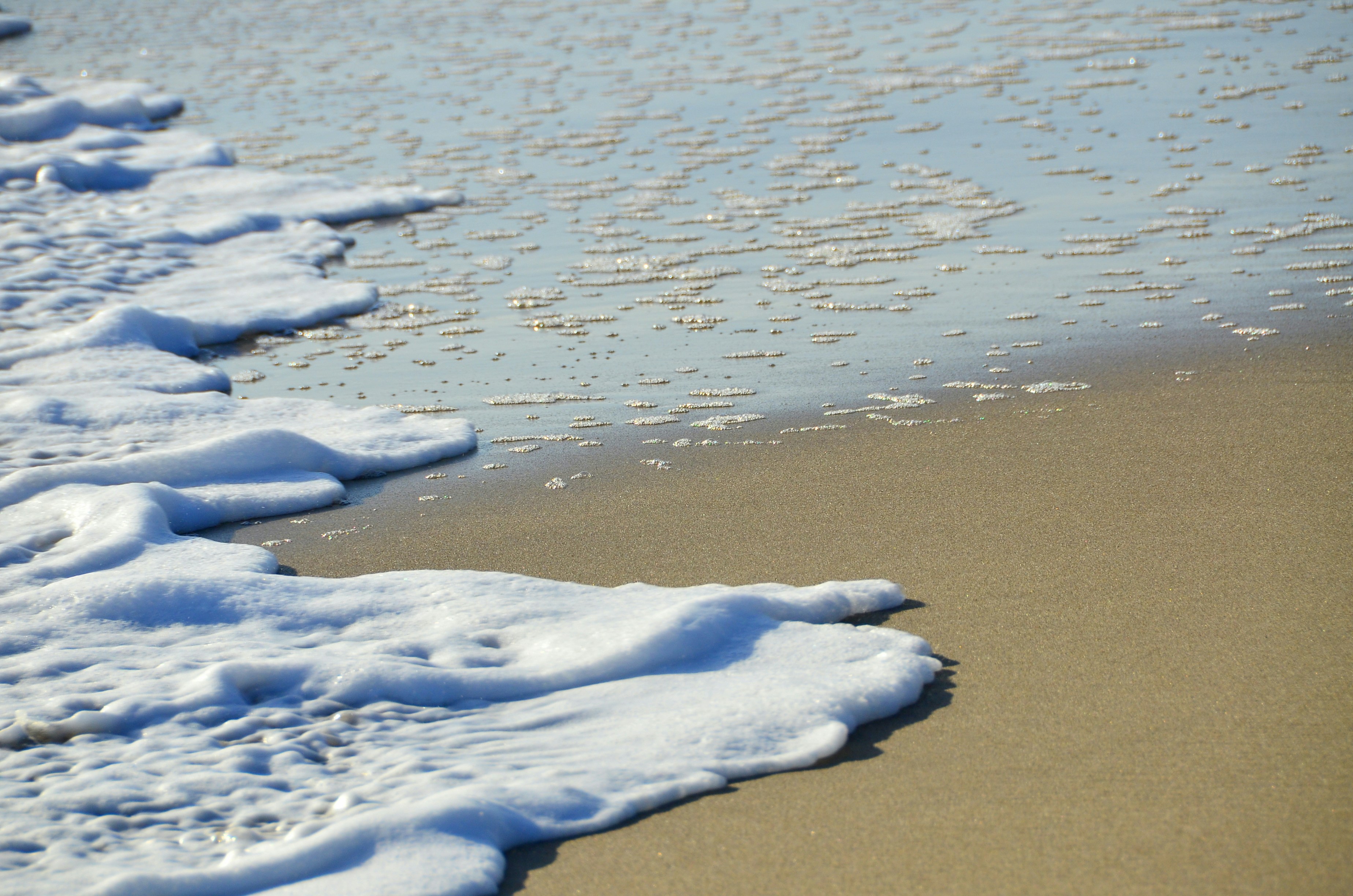 Foamy shoreline caressed by a thin ribbon of sea