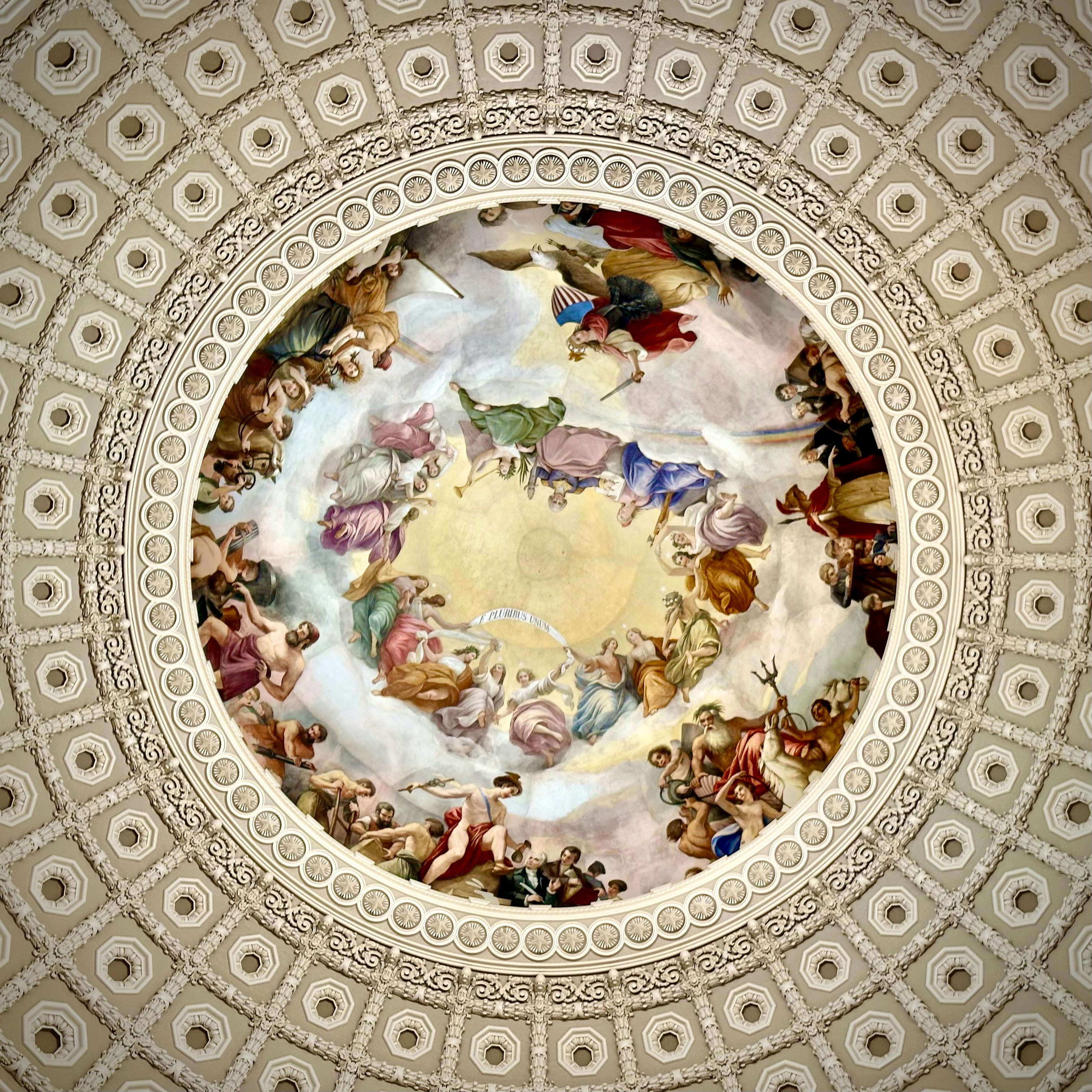 Circular Fresco: Celestial Assembly at the Dome