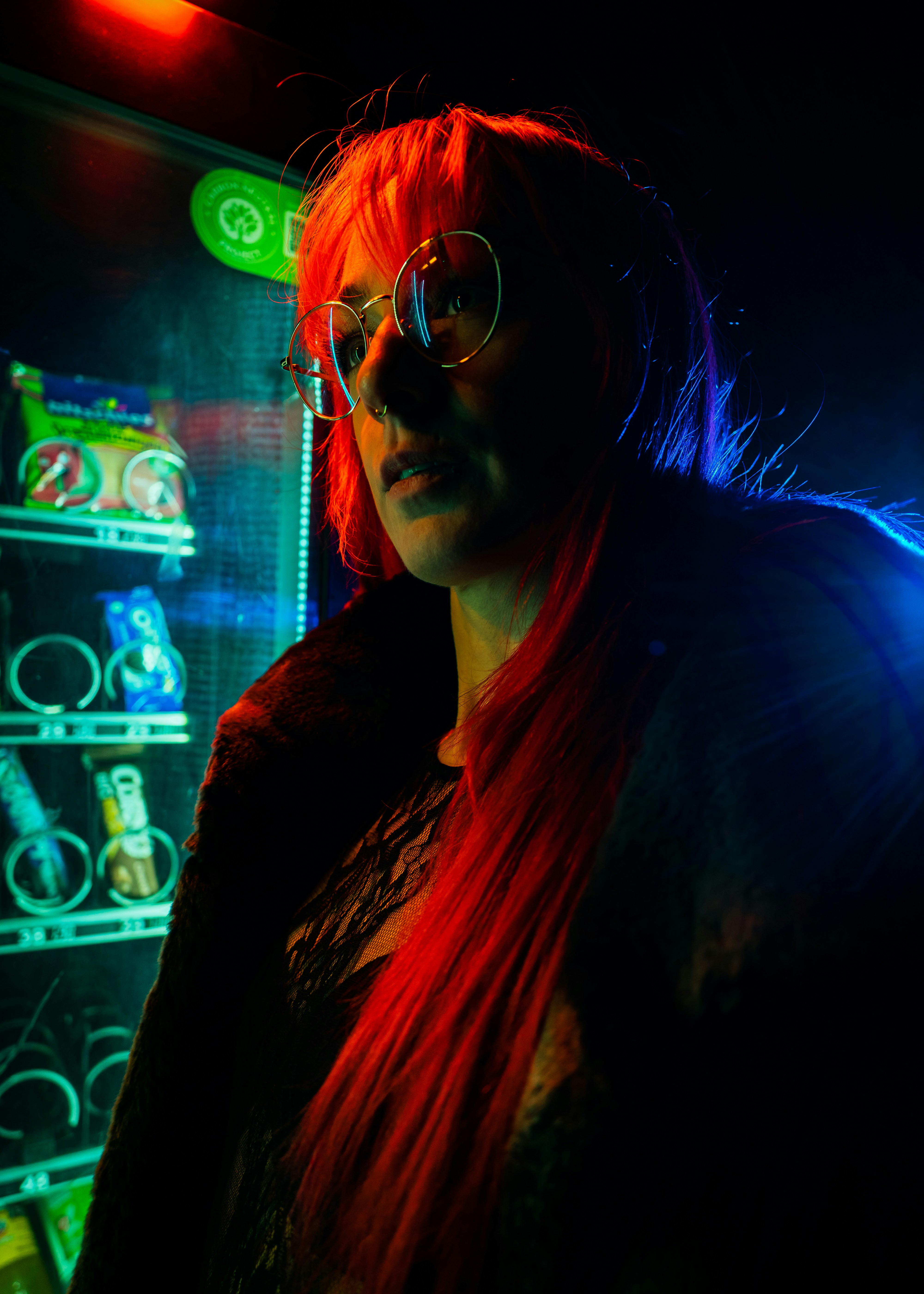 Neon Noir: Glasses, Reds, and Reflections in the Velvet Night