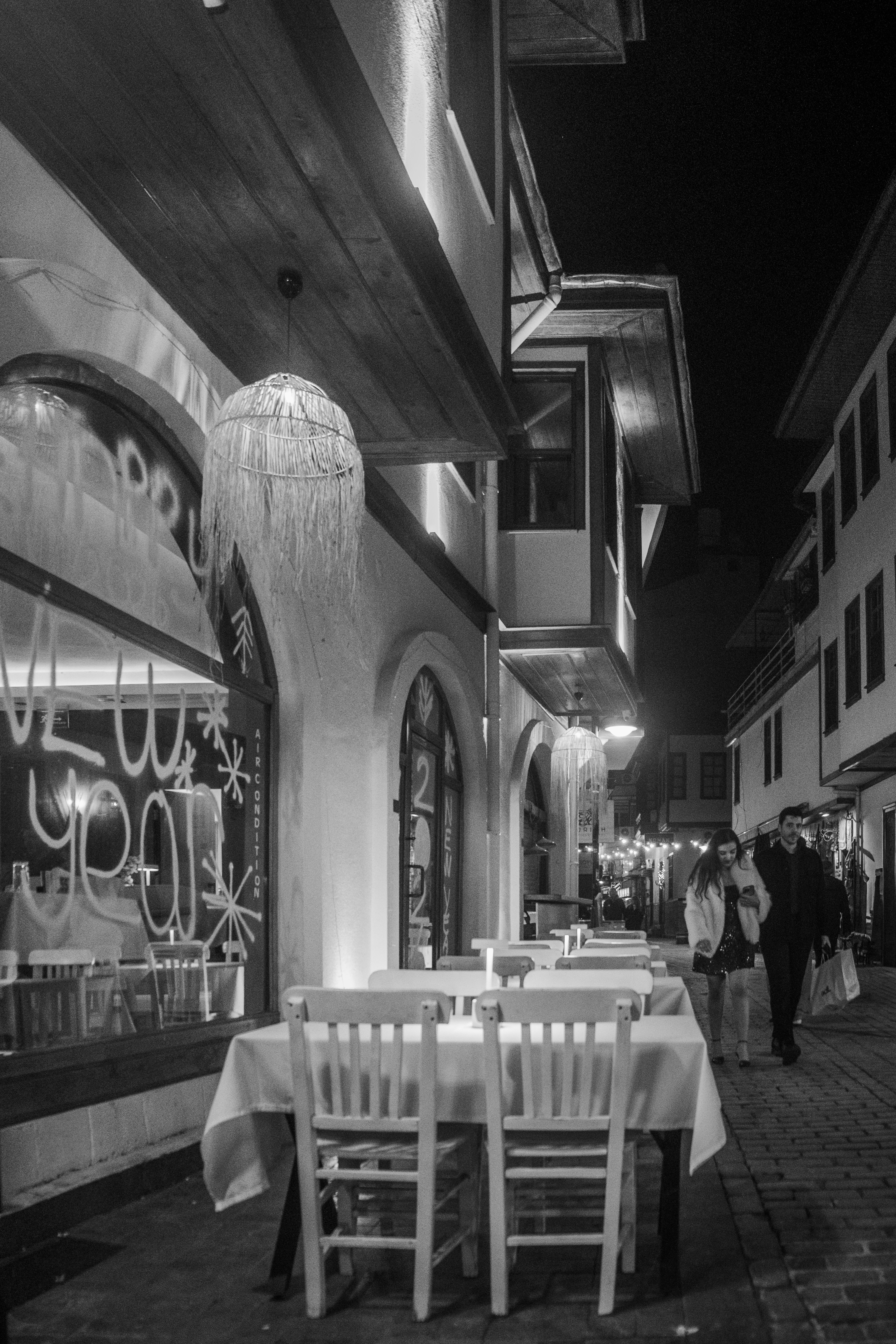 Moonlit Alley Bistro with Backlit Terrace