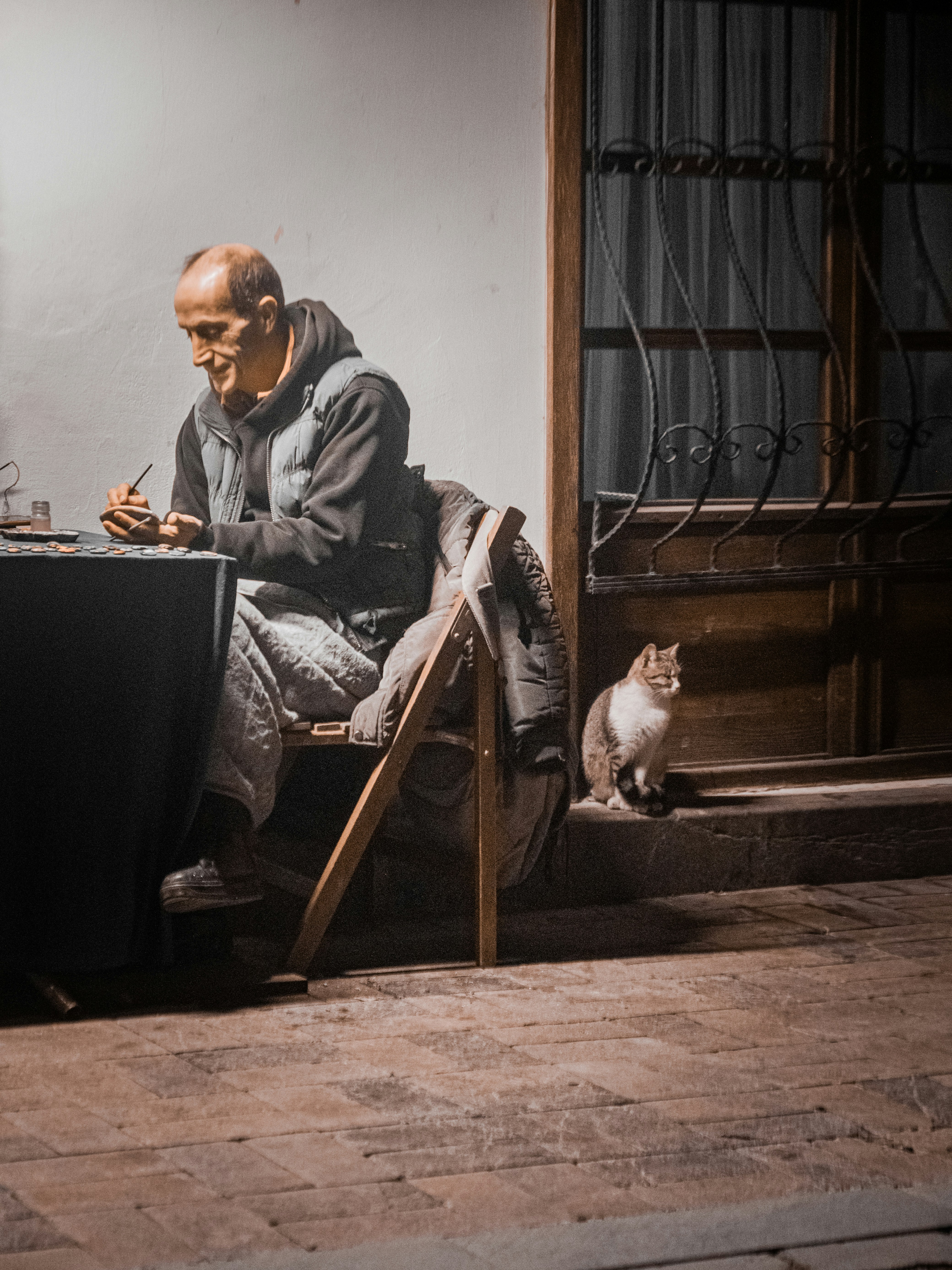 Evening Sketch: A Quiet Table and a Cat on Guard