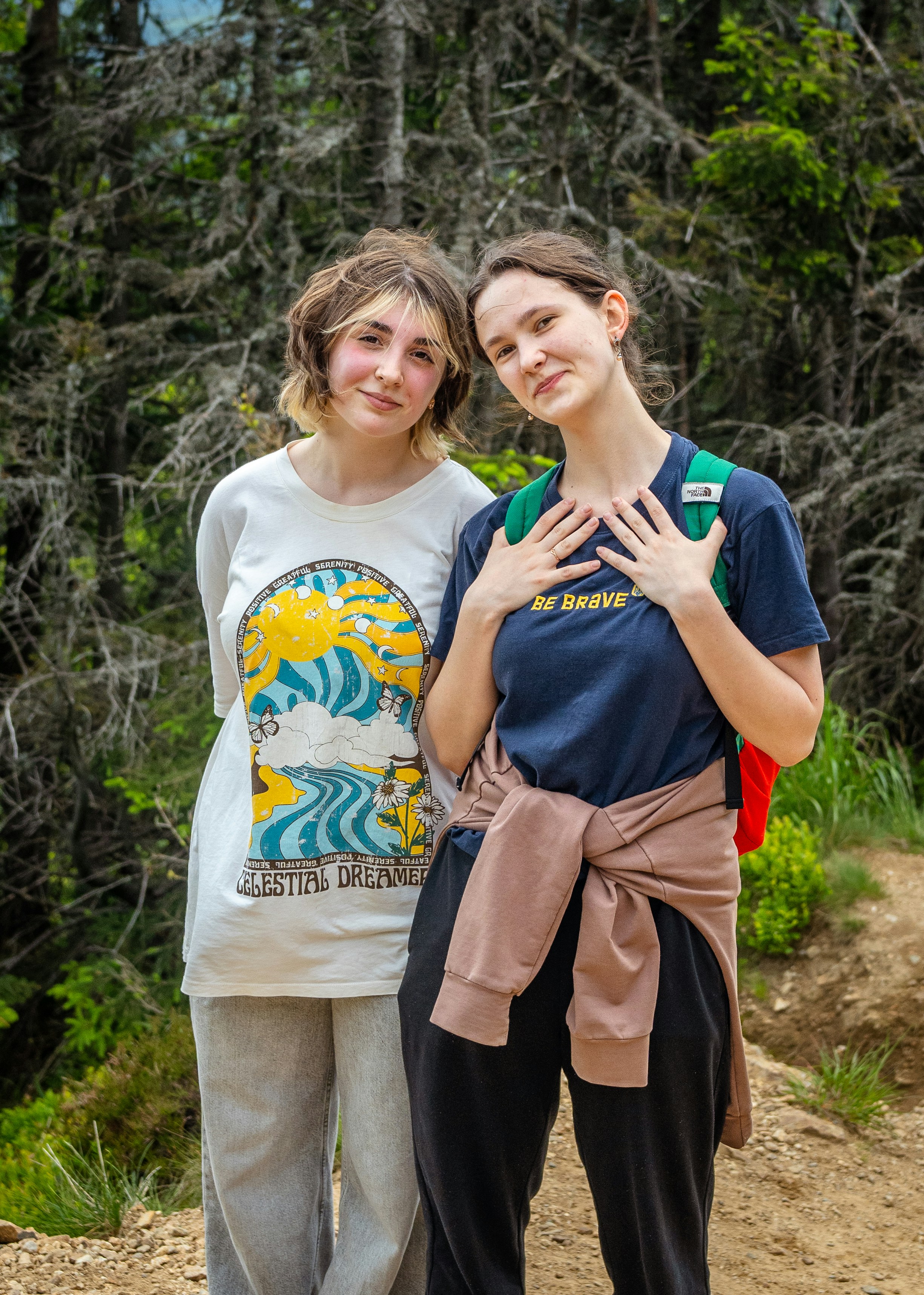 Two Friends in a Forest Clearing, Calm and Casual