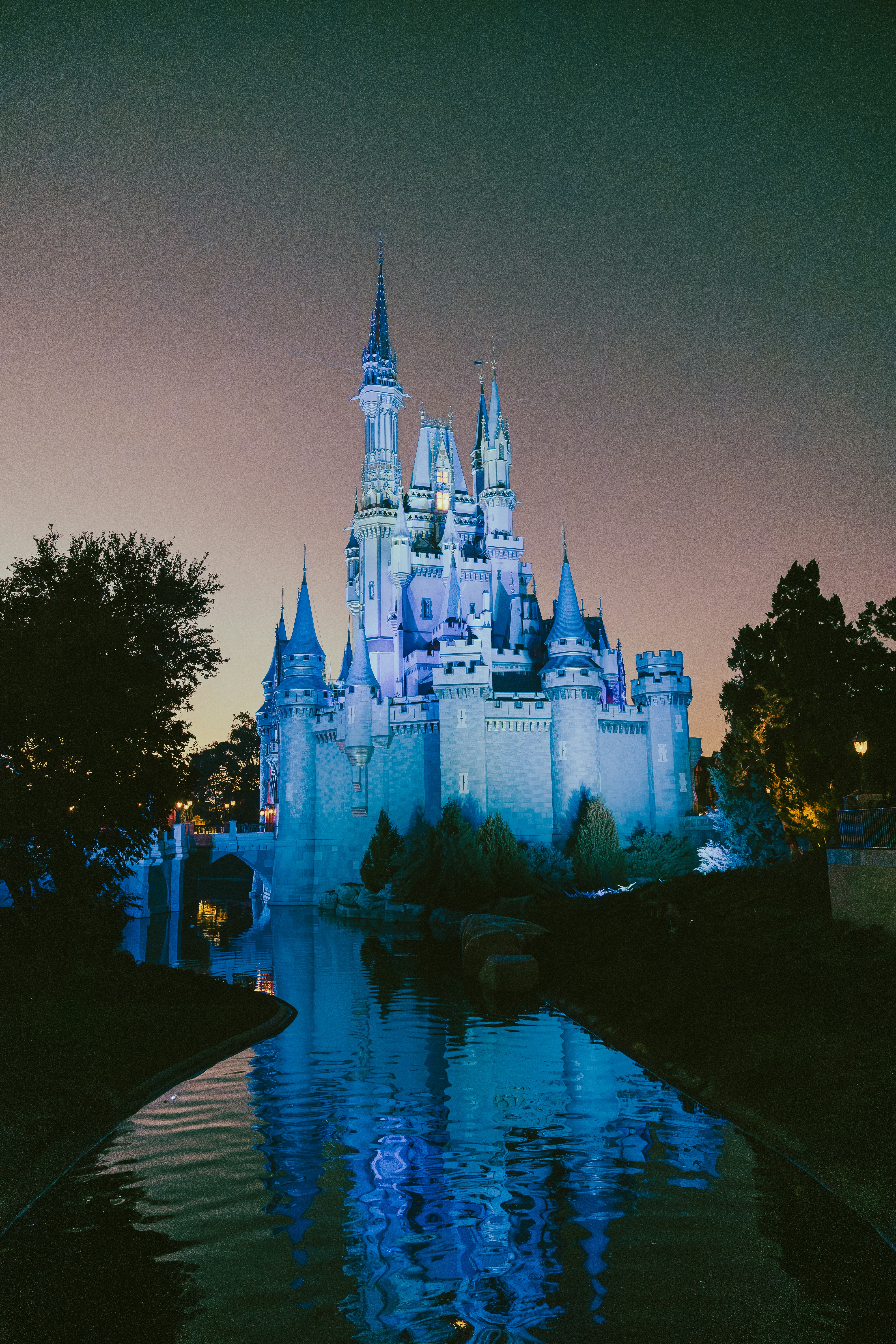 Moonlit Castle Over Water: A Dreamlike Night at the Kingdom