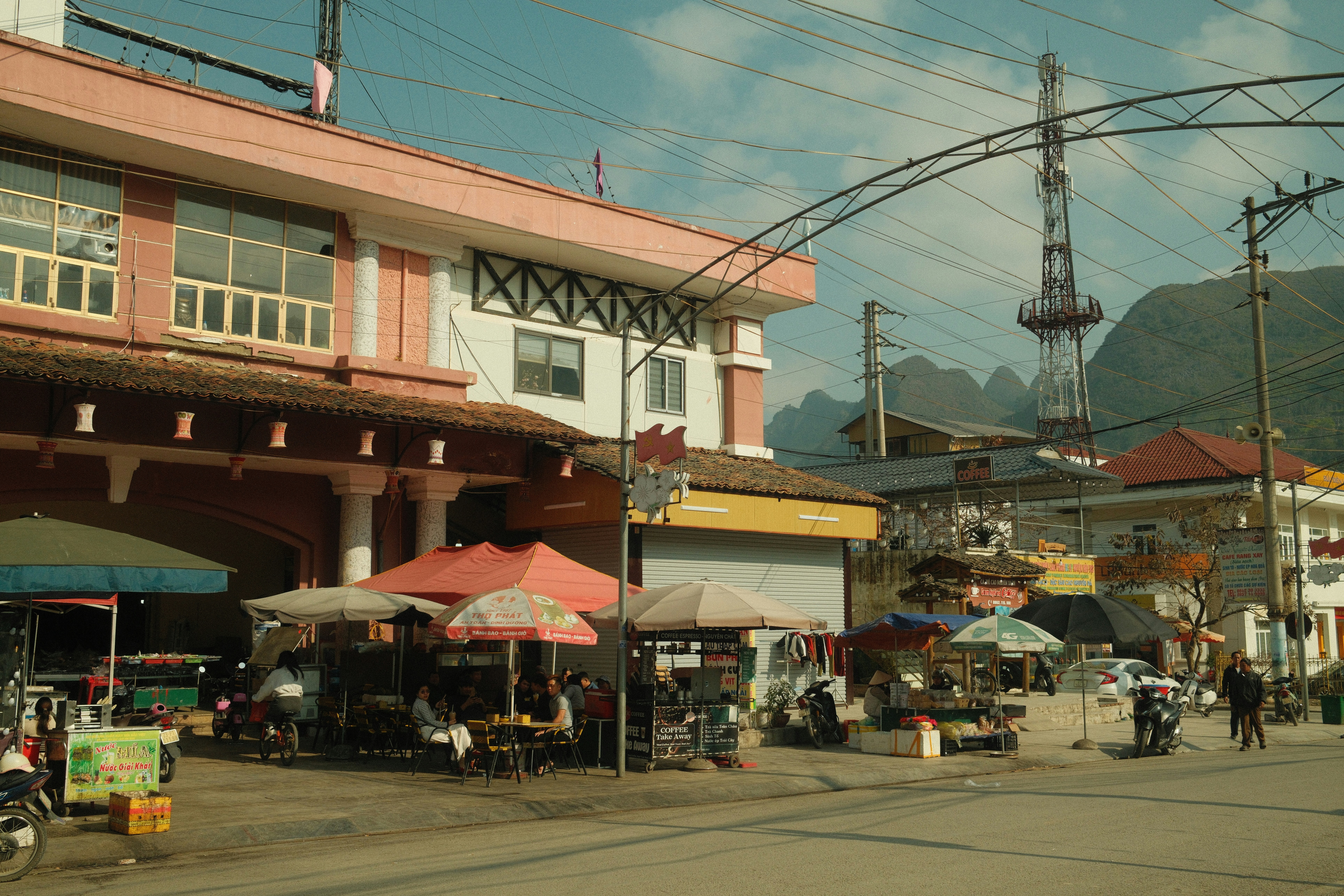 Market Street in a Mountain Town Under a Turquoise Sky