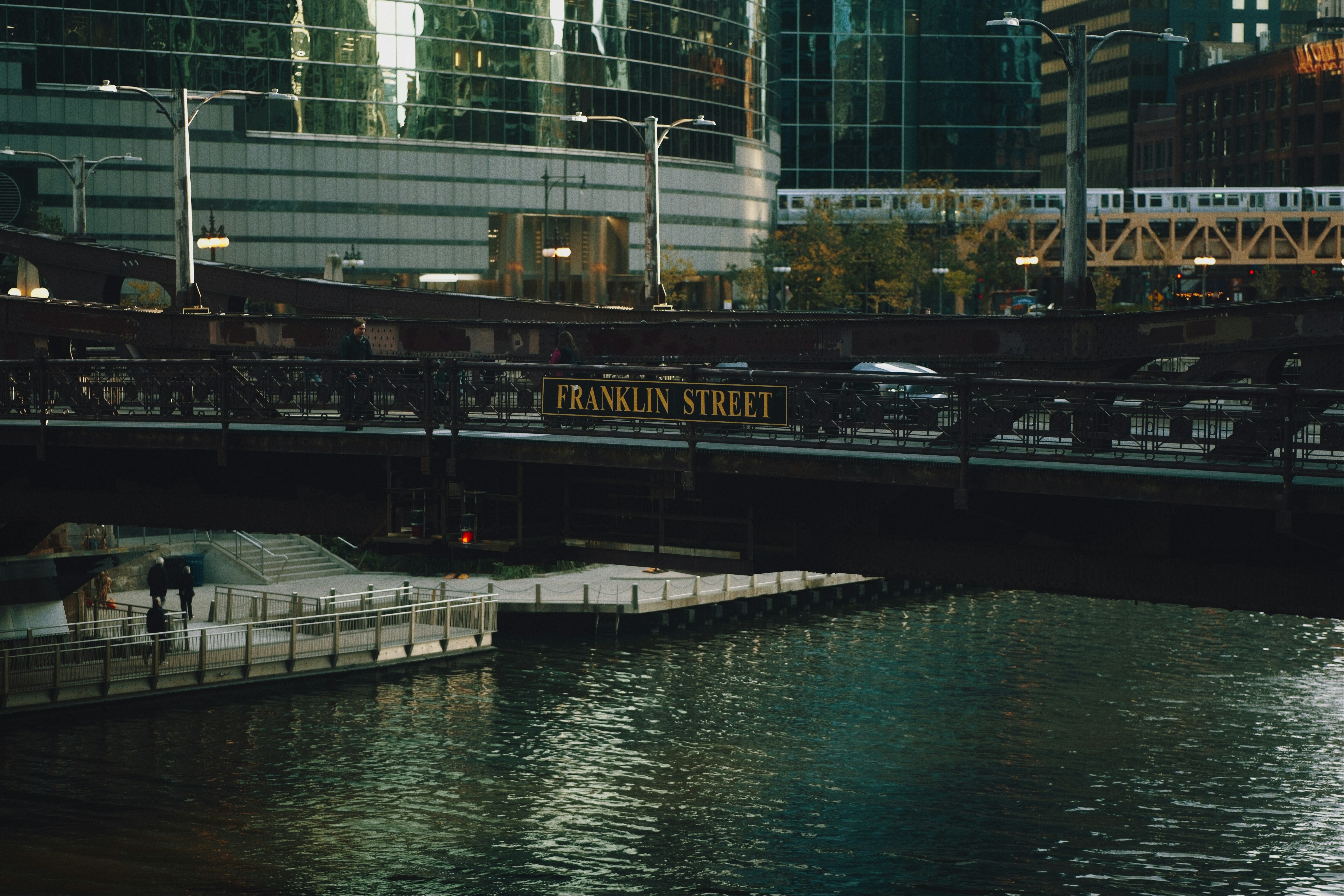 Franklin Street Bridge Over Quiet Teal Waterfront