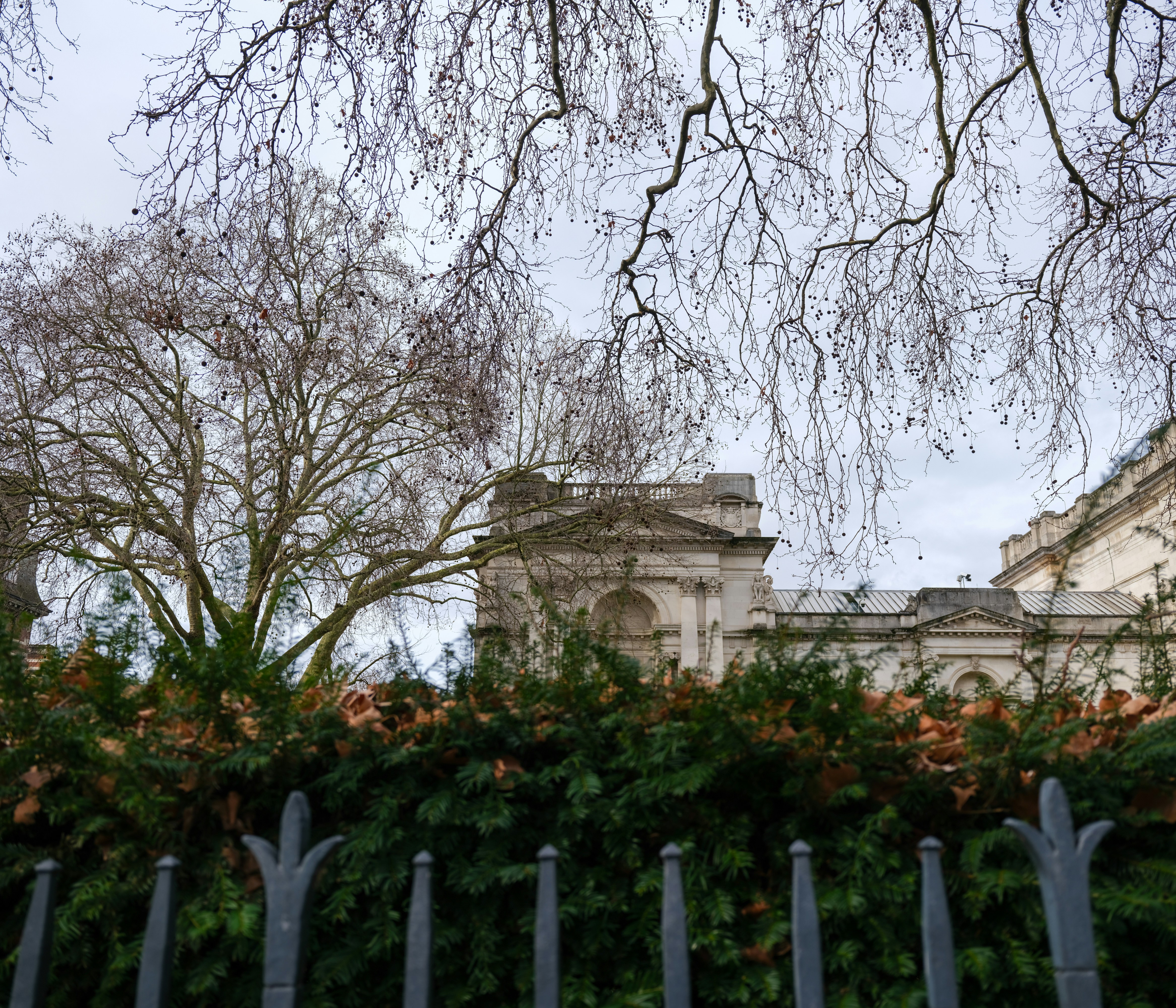 Winter Headroom Over a Hidden Architectural Gate