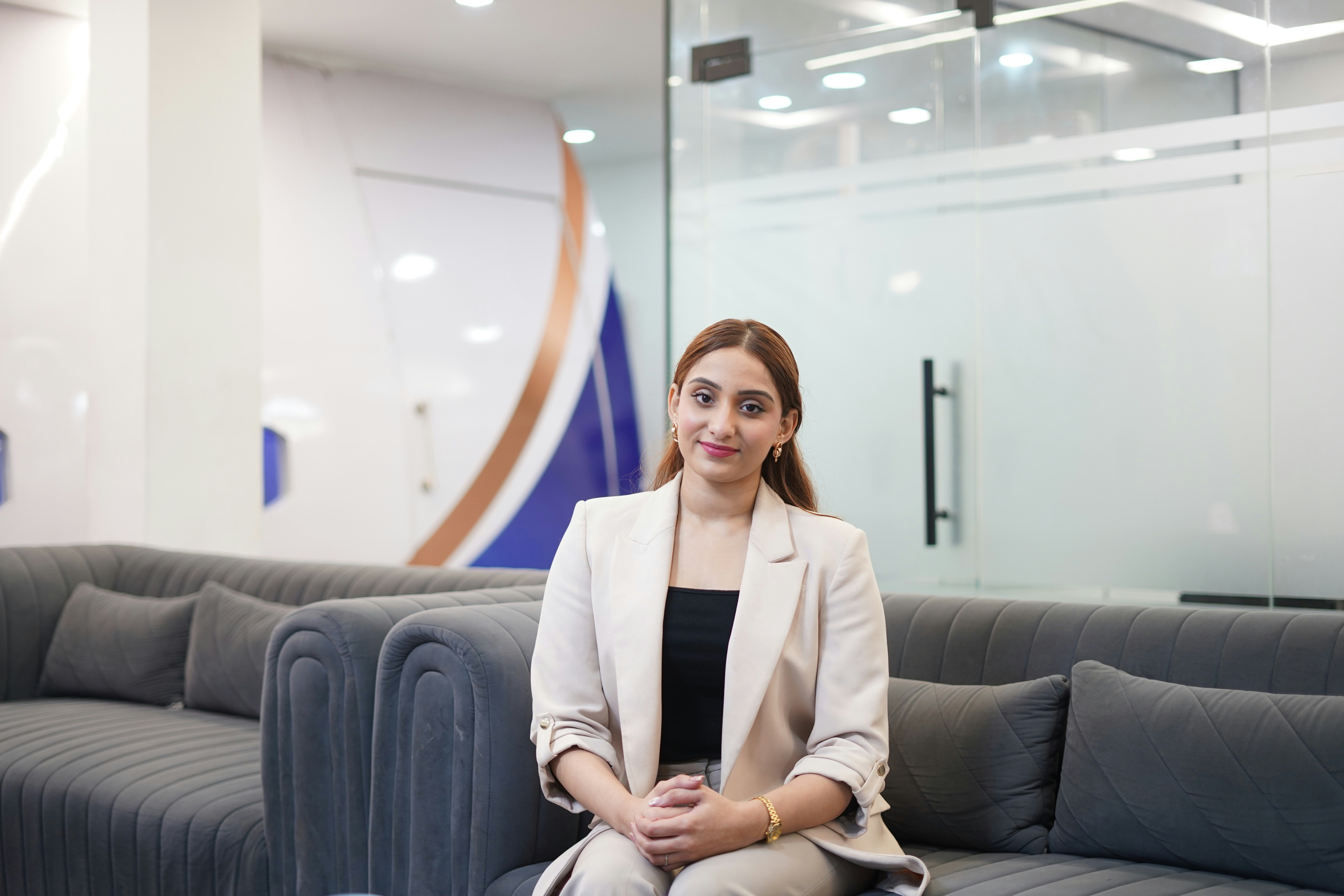 Lobby Tranquility: Portrait of Confidence in a Modern Lounge