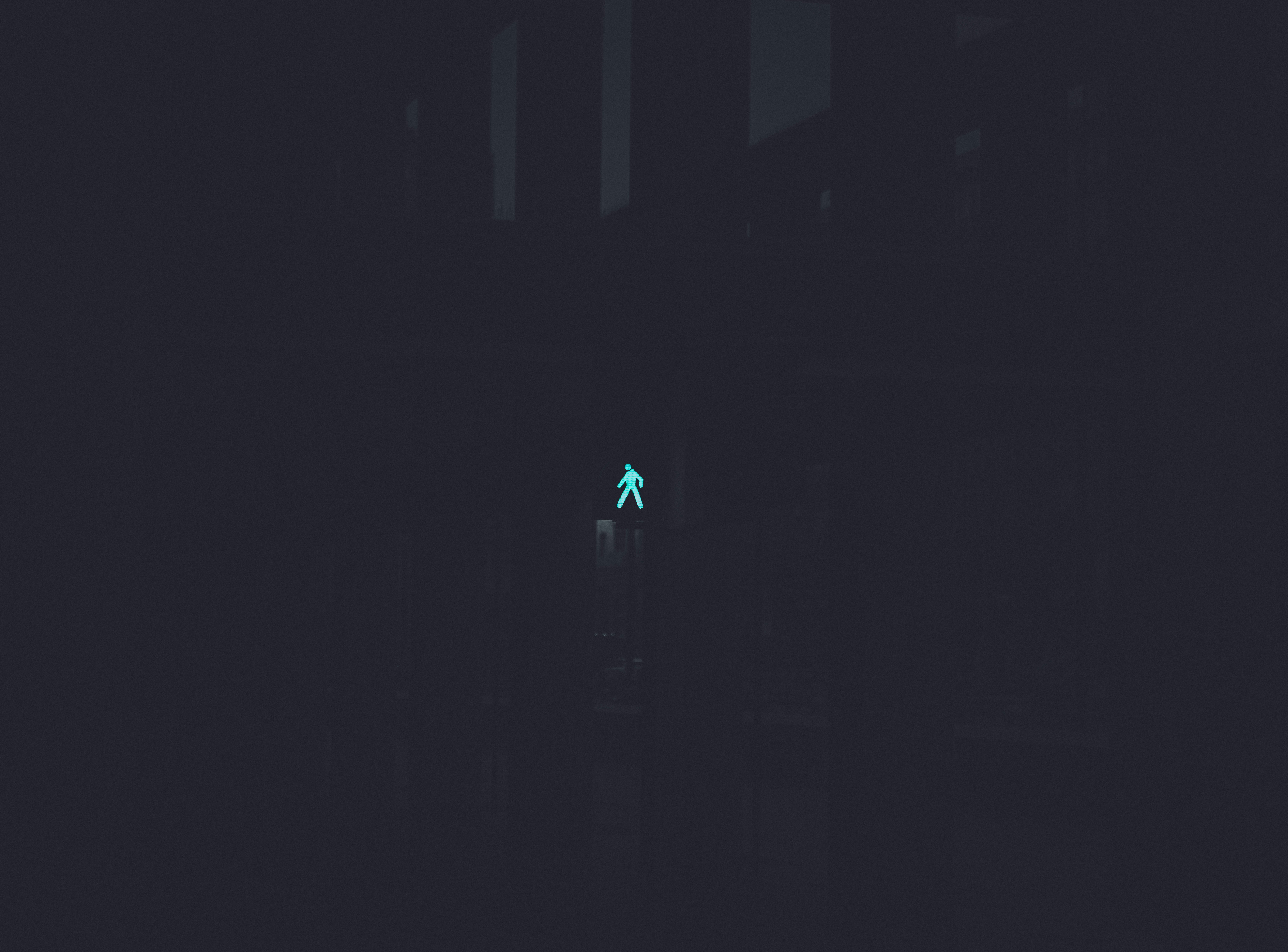 Glowing Pedestrian Signal in a Dark Corridor