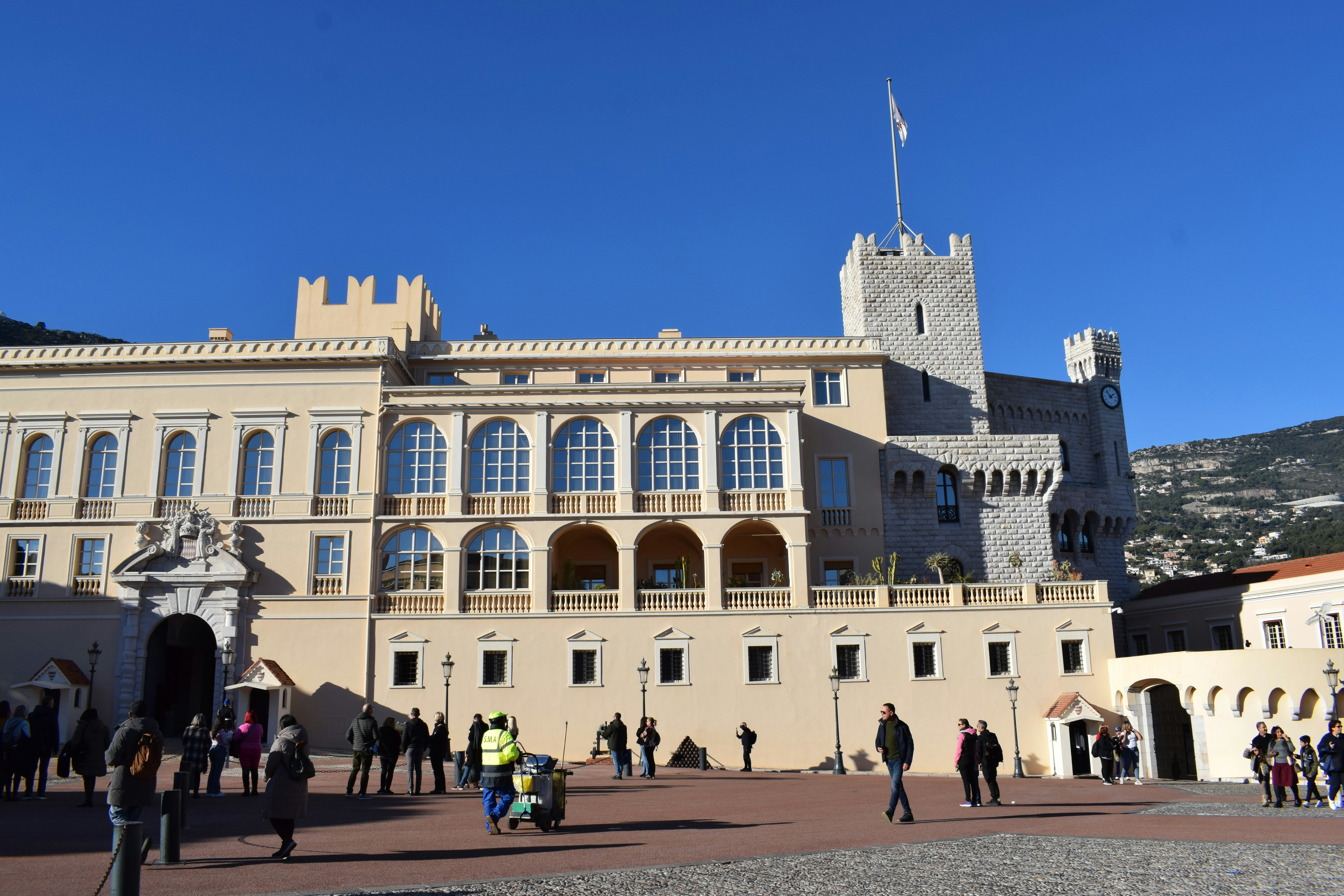 Castle-like Facade and Plaza of Stately Hillside Complex