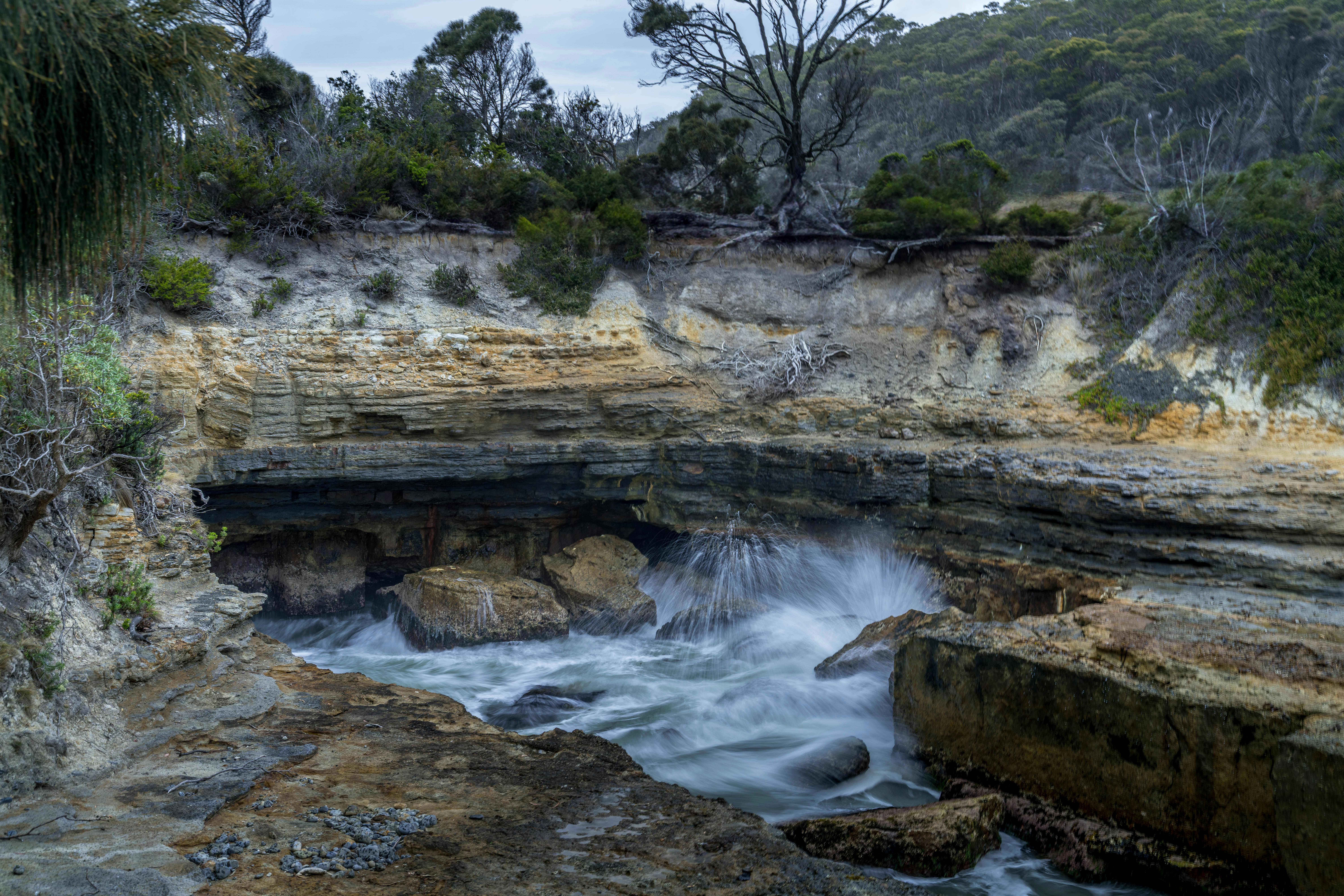 Layered Cliff Echoes Over a Turbulent Cove