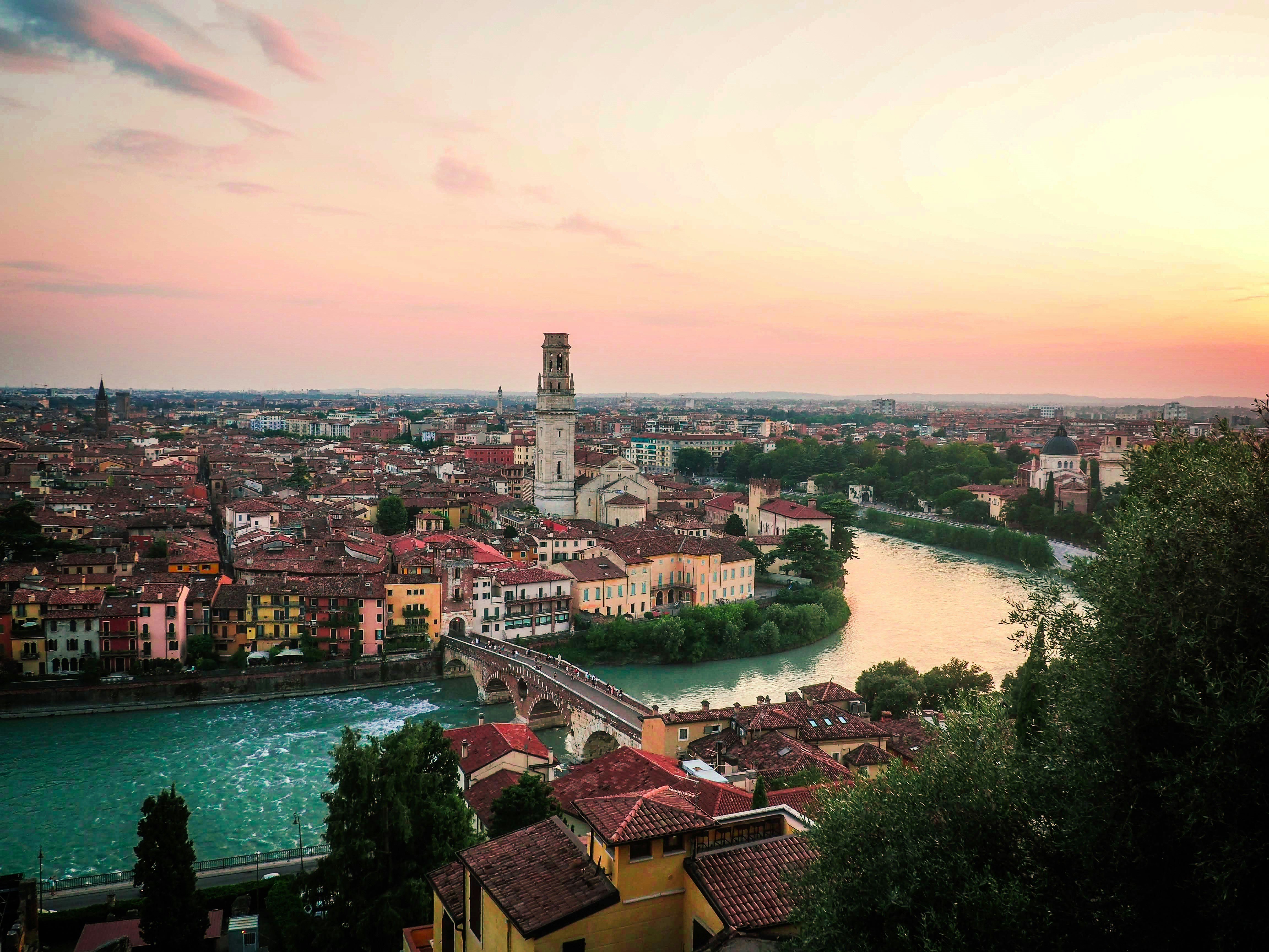 Riverside Panorama: A Sunset Over the Medieval Town