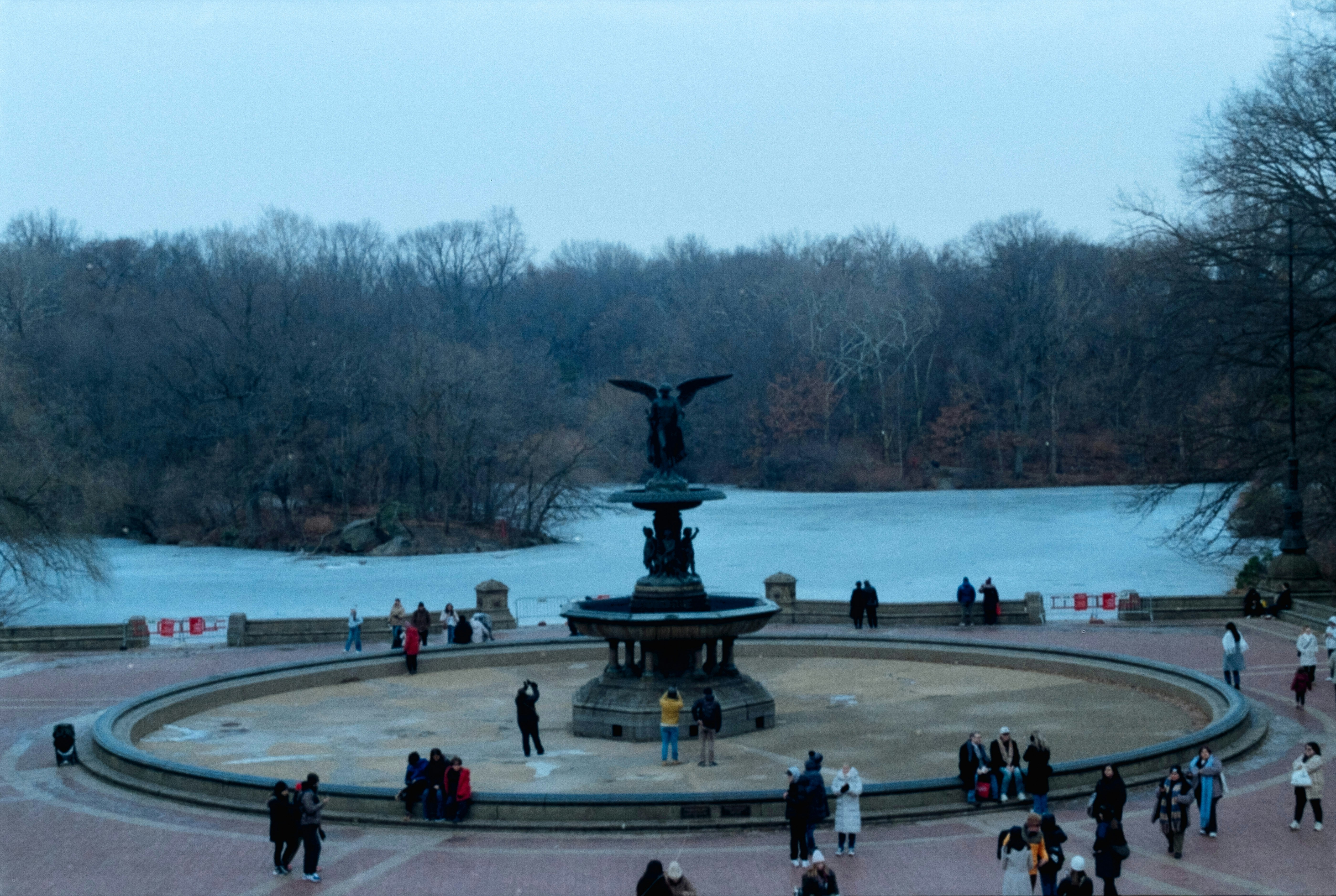 Central Fountain Under Sunset Sky