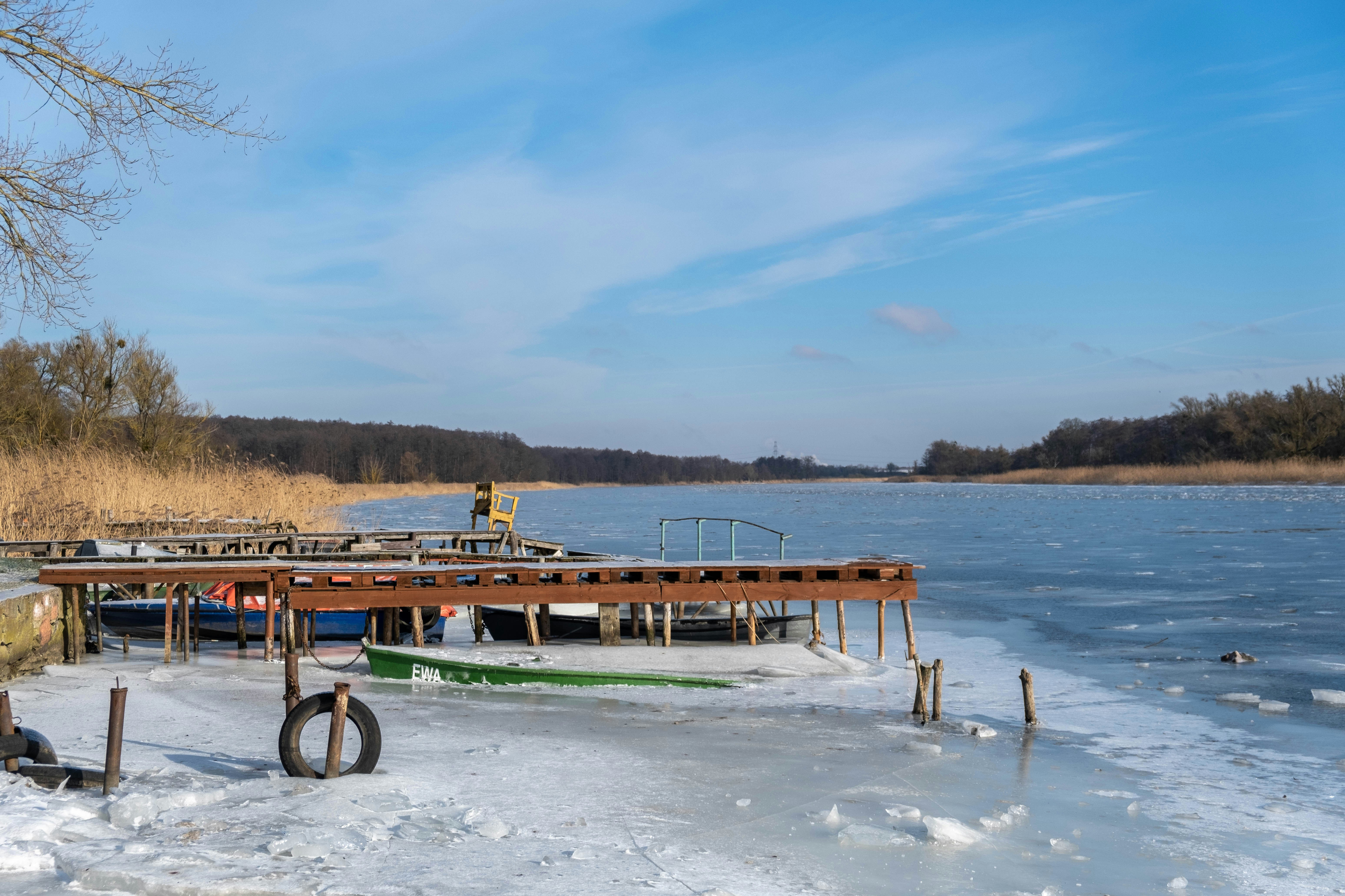 Winter Rail and Ice: A Quiet Dock on a Frozen River