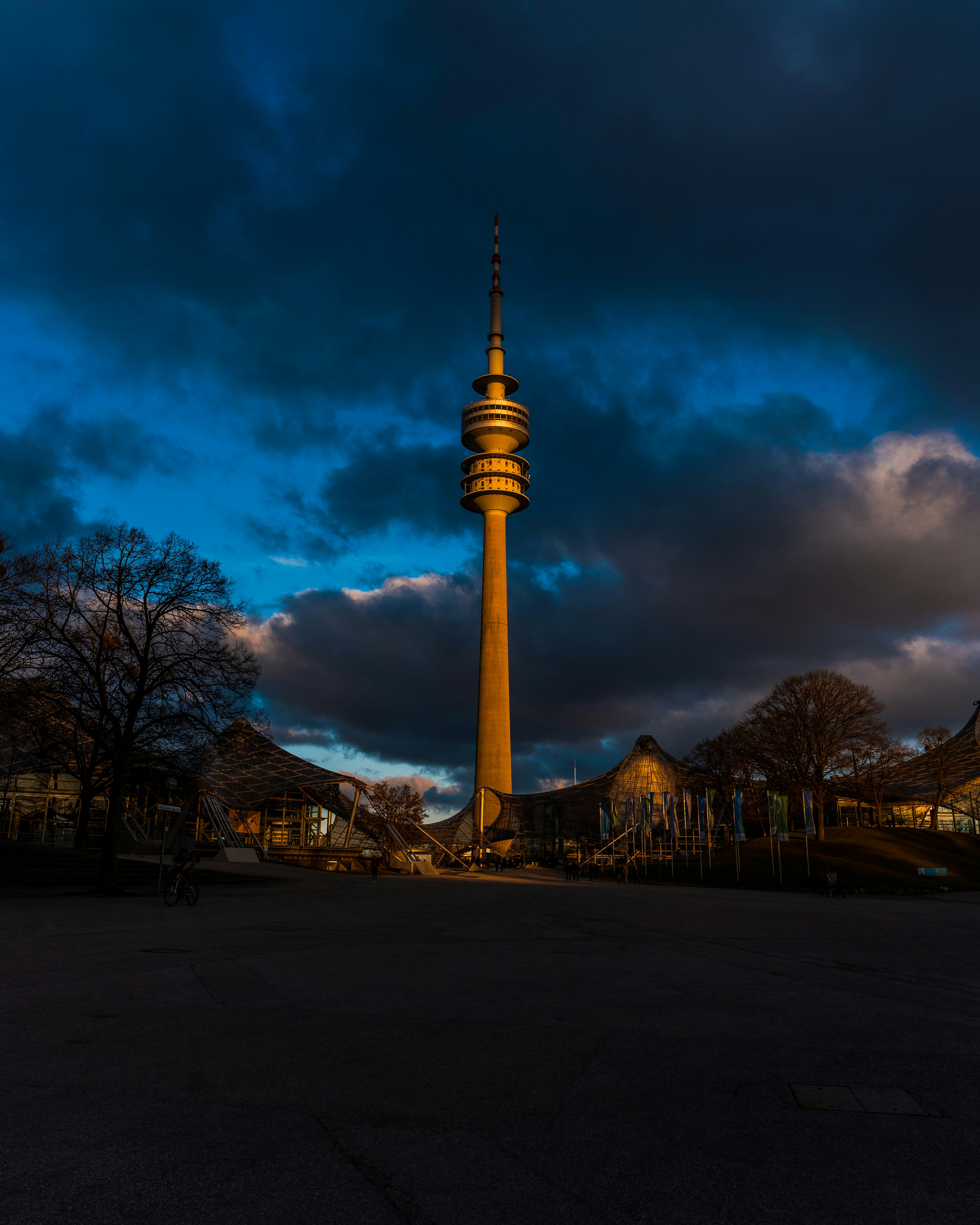 Towering Skyline: The TV Tower Rising Above Nightfall Park